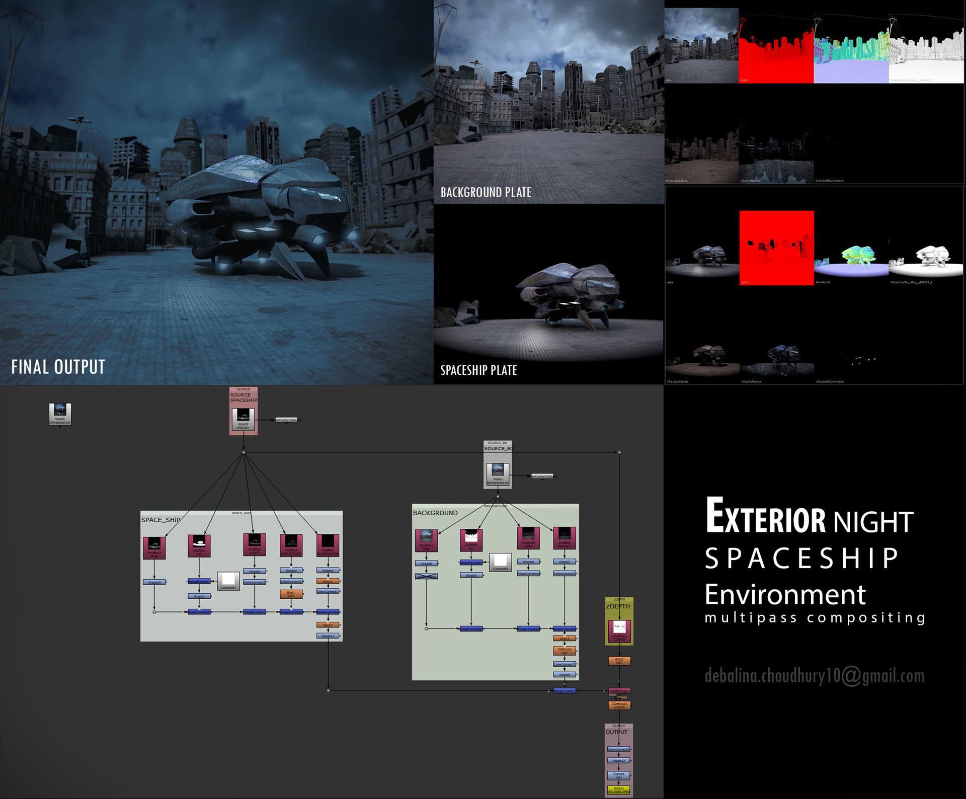 ArtStation - Exterior night_spaceship_Environment_multi pass_compositing