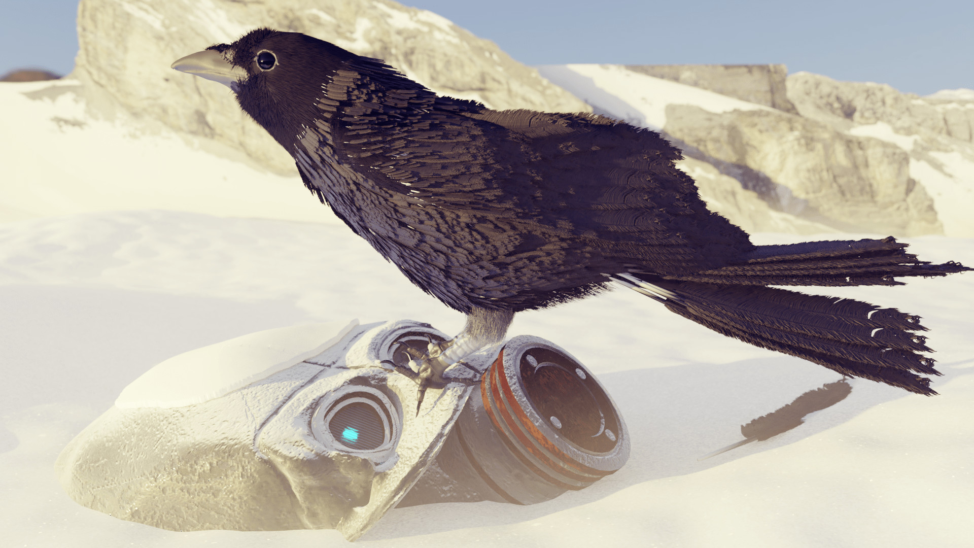 23 Thomas Street - Half-Life Combine mask with crow in the arctic.