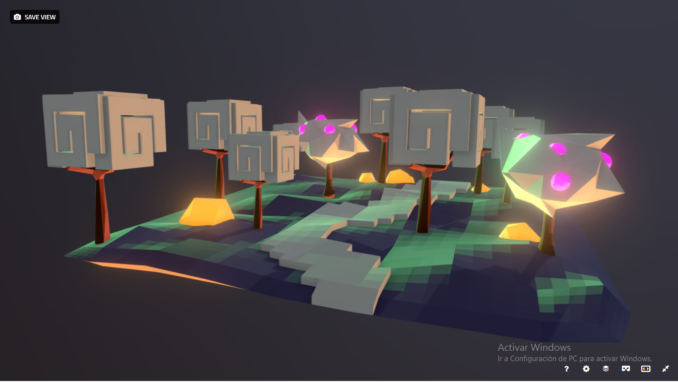 ArtStation - low poly path with luminous trees.