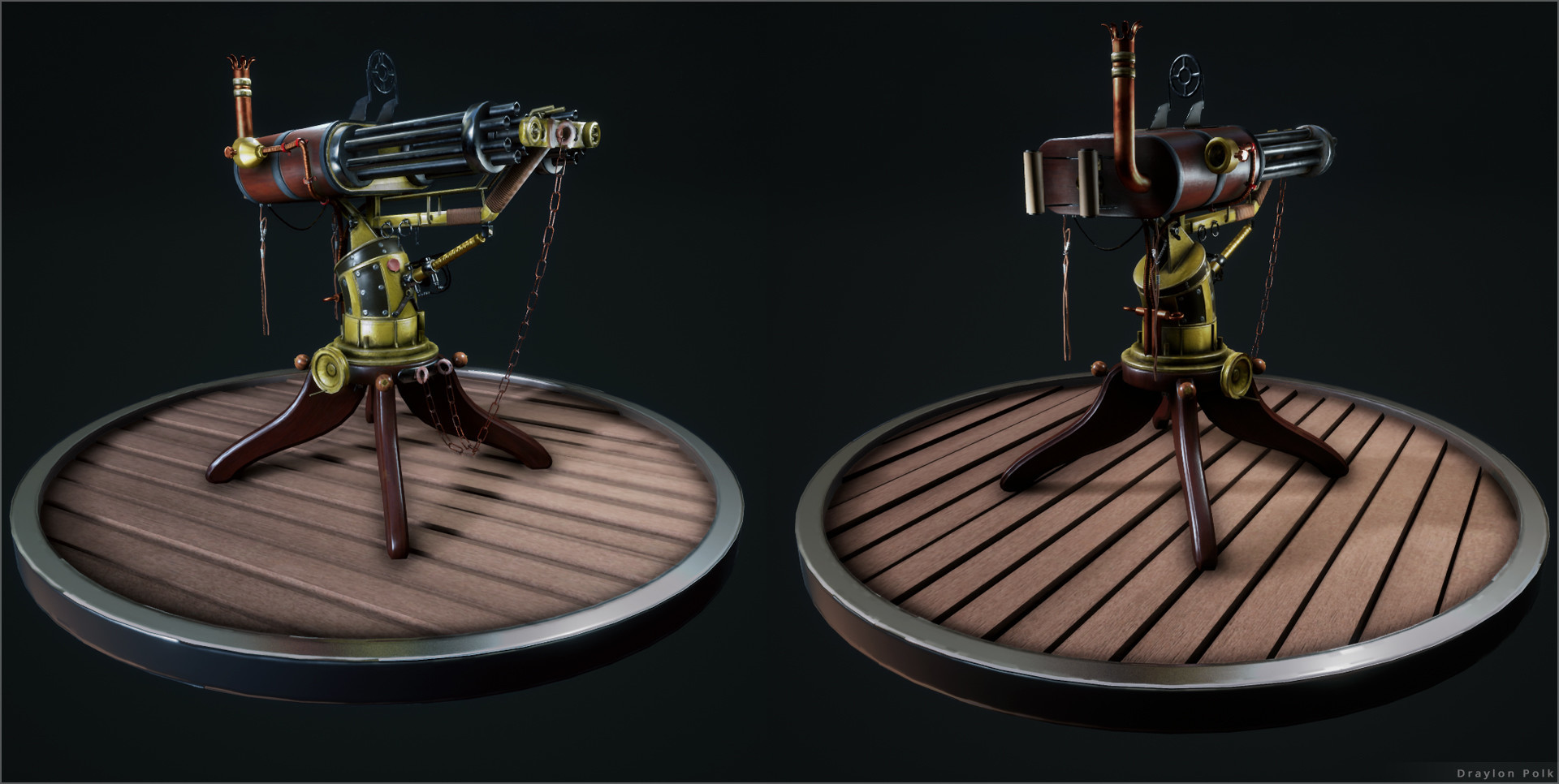 ArtStation - Draylon Polk | SteamPunk Gatling Gun Turret