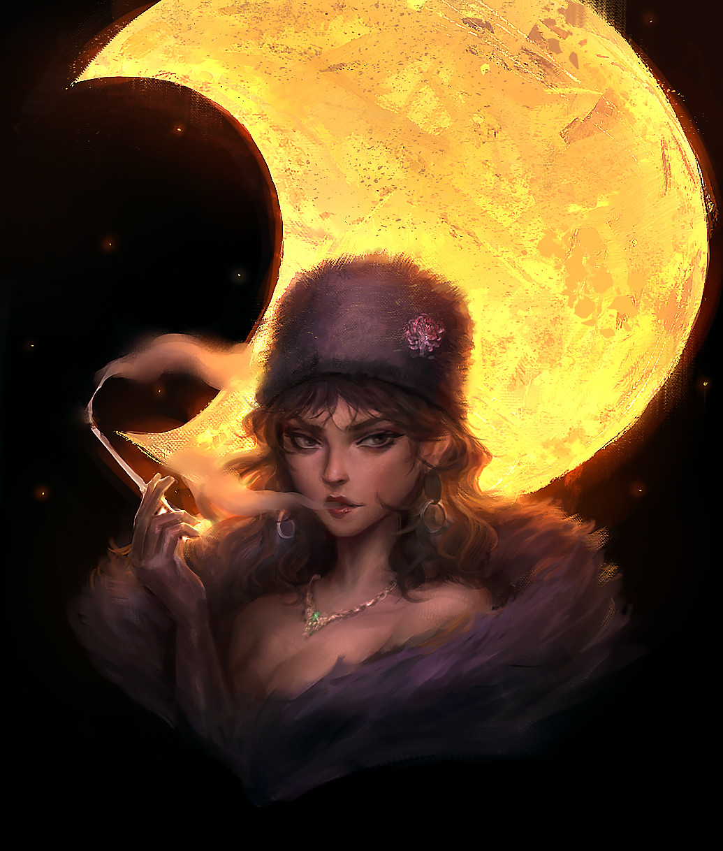 ArtStation - Smoking under the moonlight