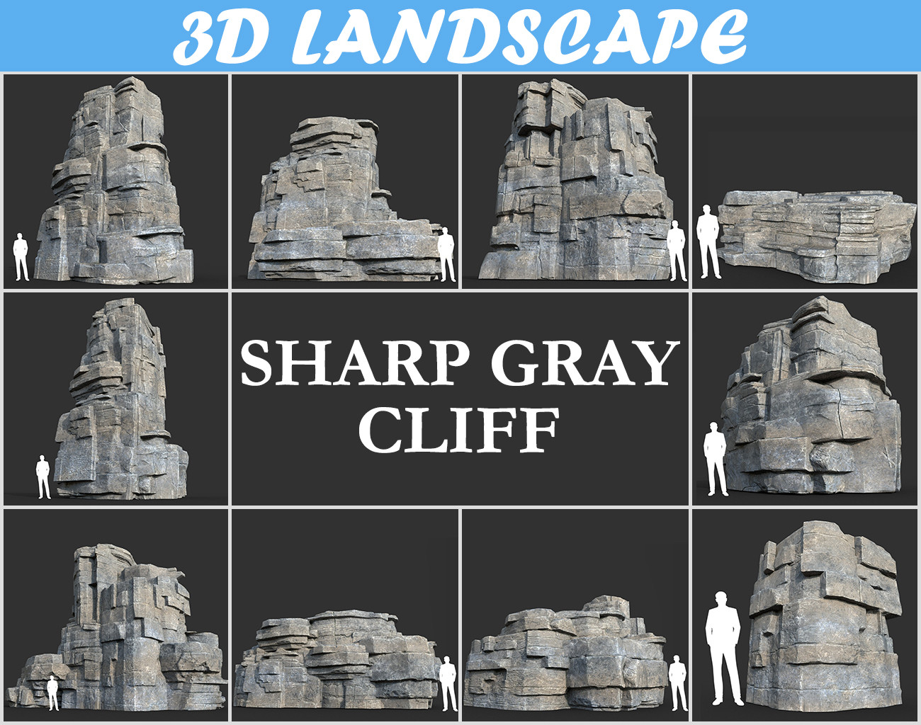 ArtStation - Low poly Blocky Cliff Rock Gray Pack