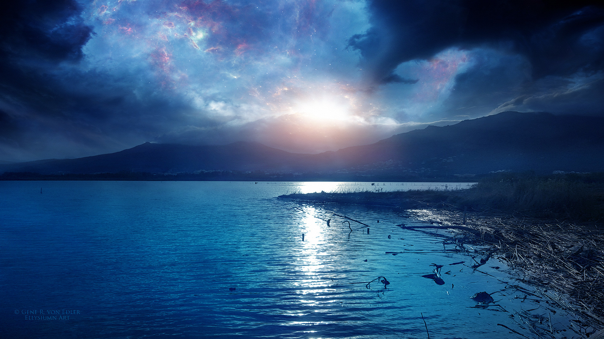 ArtStation - Cosmic sky on the lake