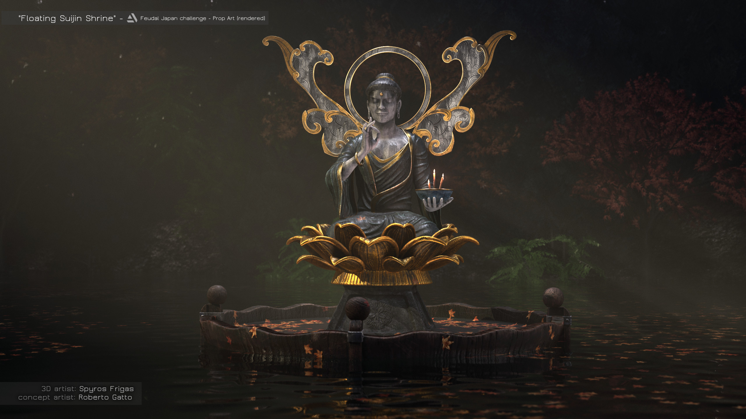 Spyros Frigas - Floating Suijin Shrine - Artstation Feudal Japan challenge
