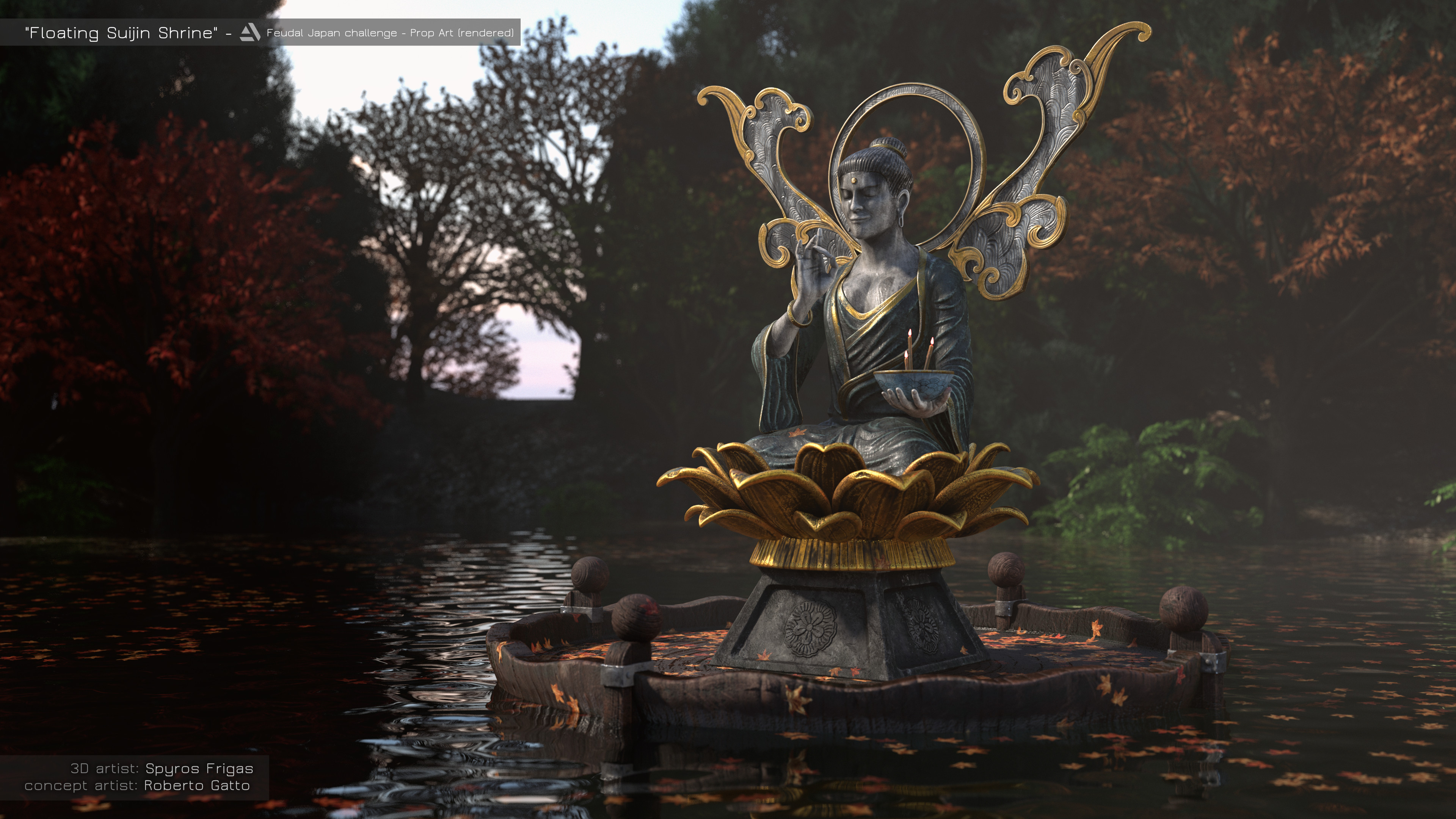 Spyros Frigas - Floating Suijin Shrine - Artstation Feudal Japan challenge