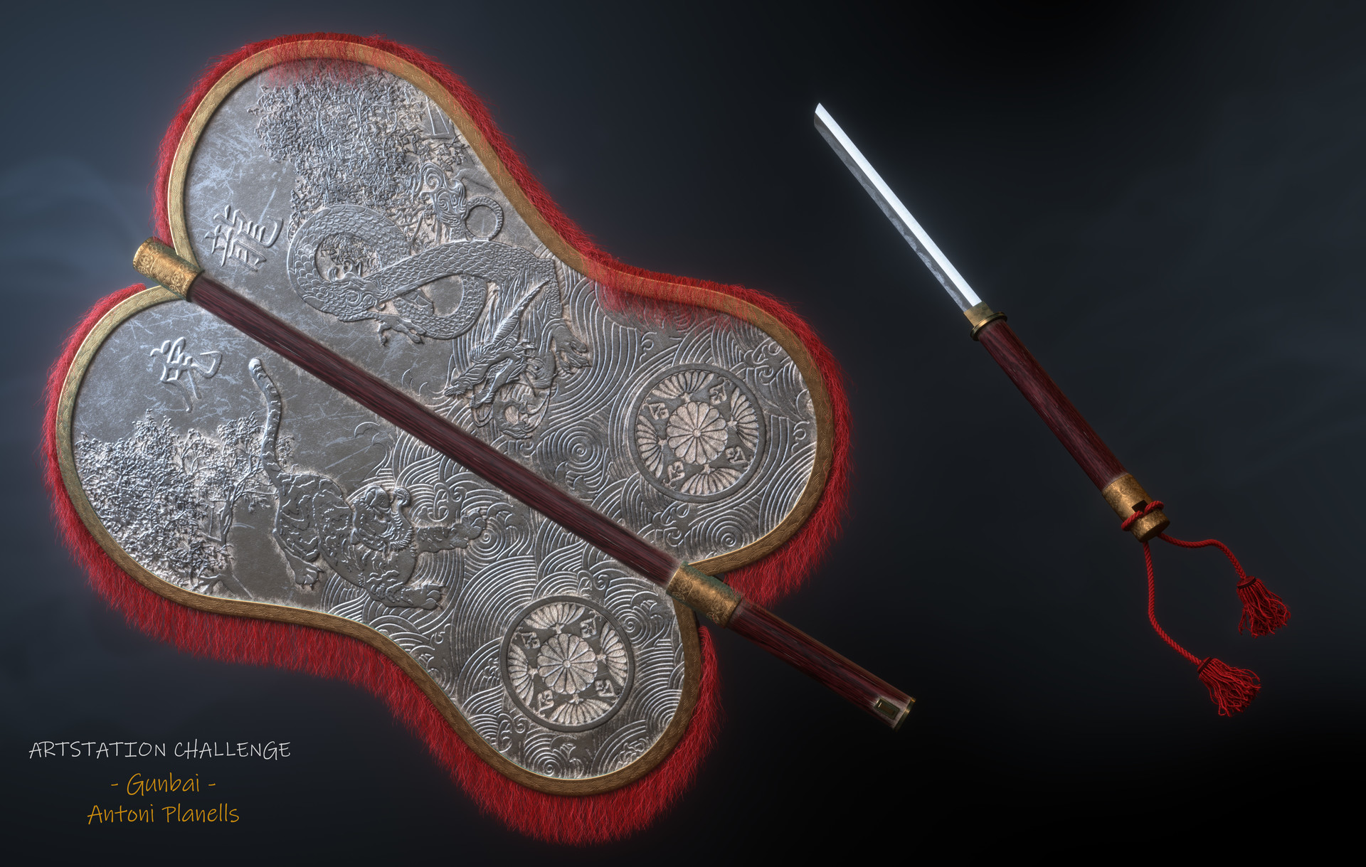 ArtStation - Gunbai with a hidden tanto 4k