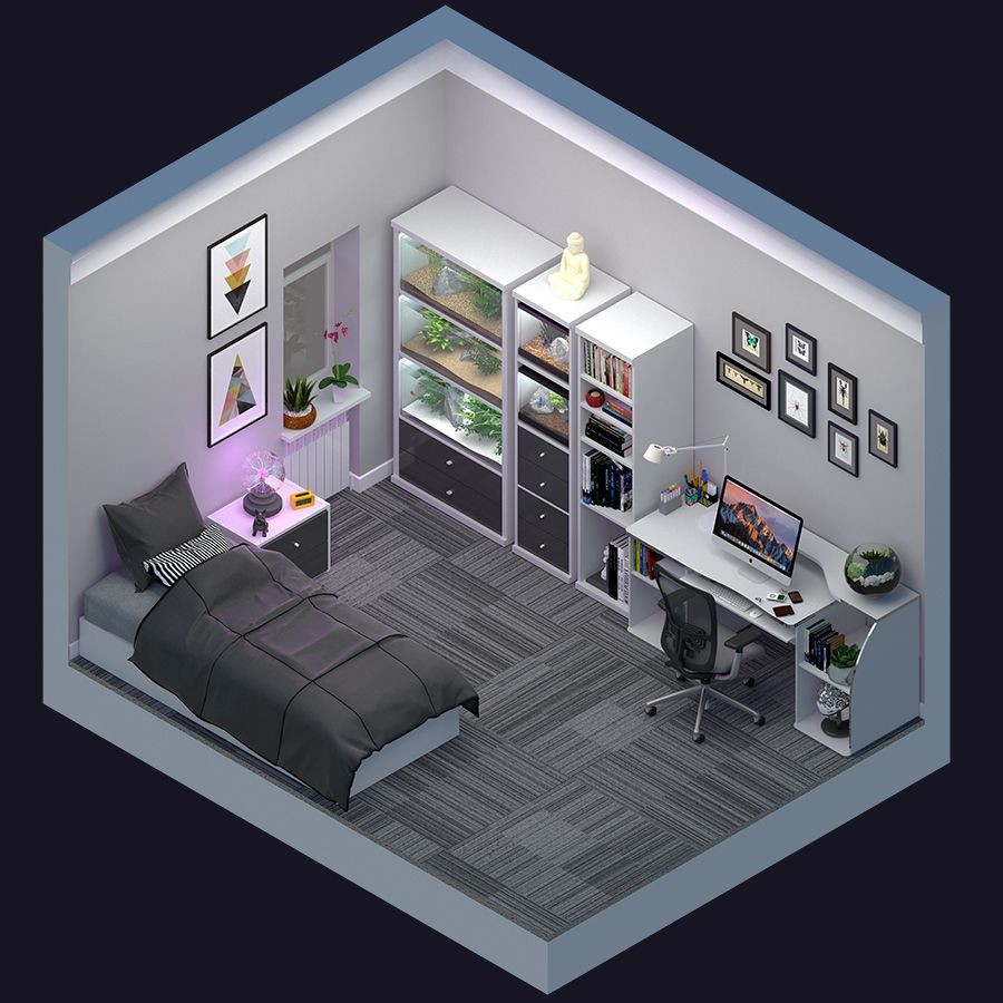 Isometric View Of Bedroom