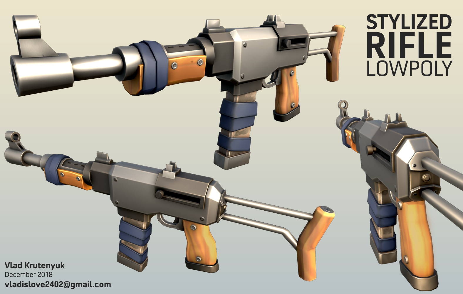 Vlad Krutenyuk - Stylized Rifle - LowPoly cartoon gun