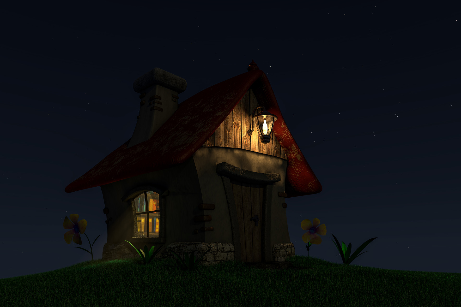 Cartoon House At Night