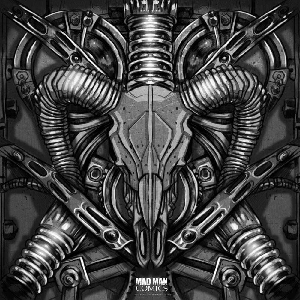 Mechanical Skull Drawing