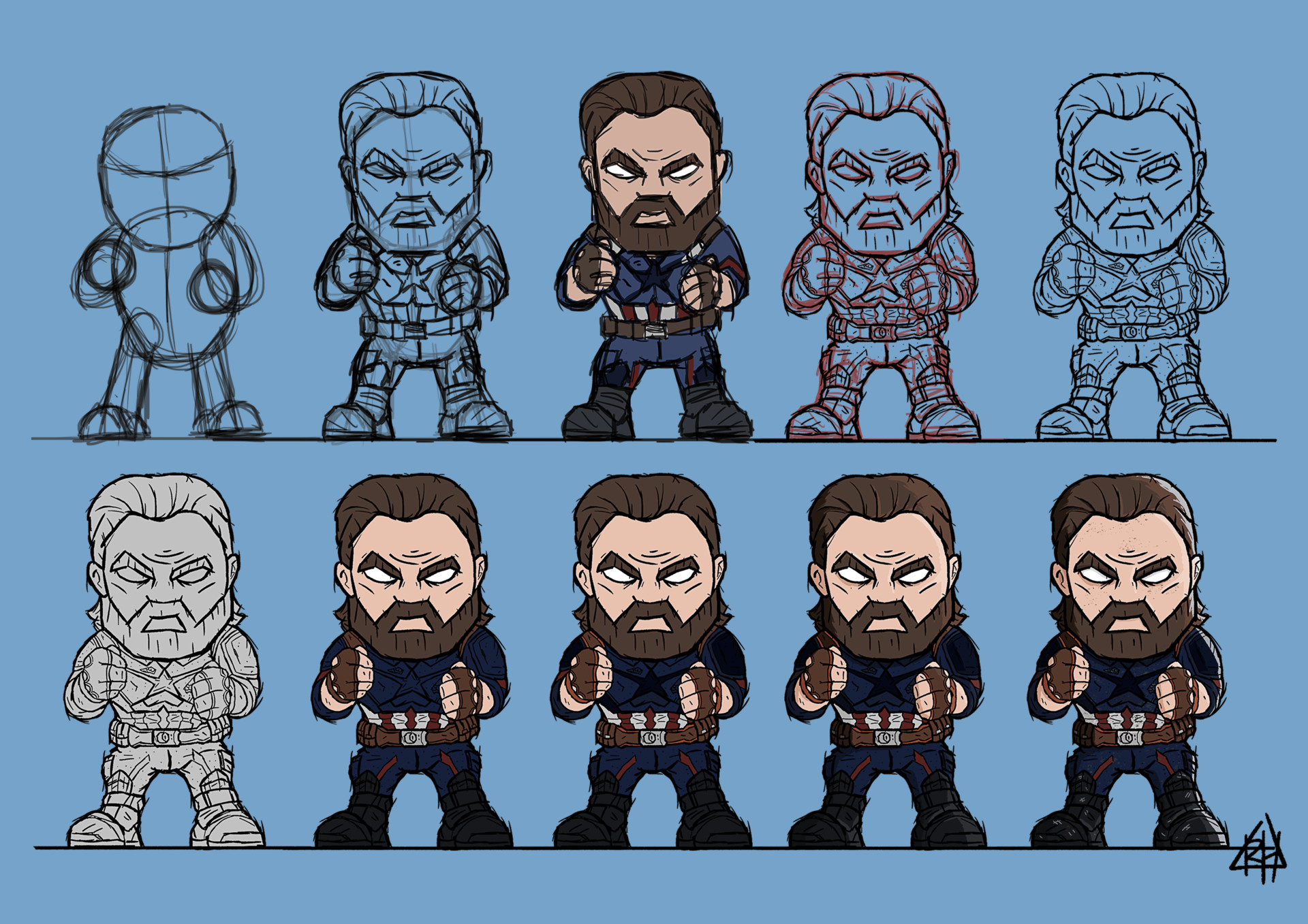 how to draw chibi captain america infinity war