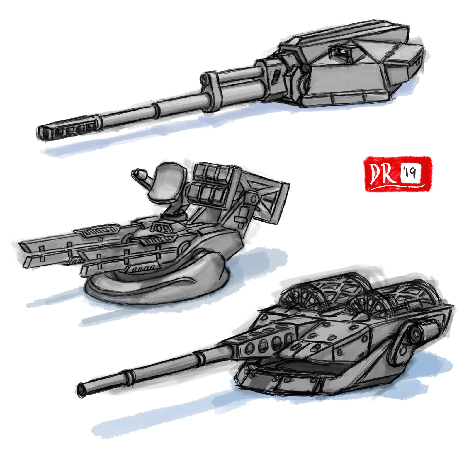 how to draw a turret gun