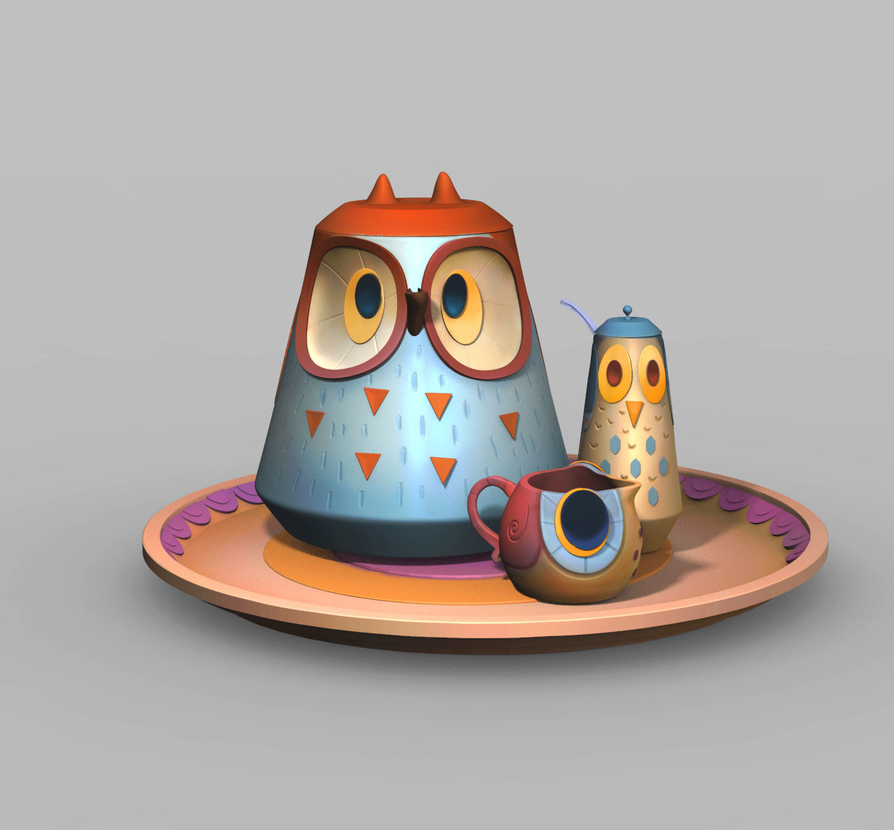 ArtStation - Owl Tea set