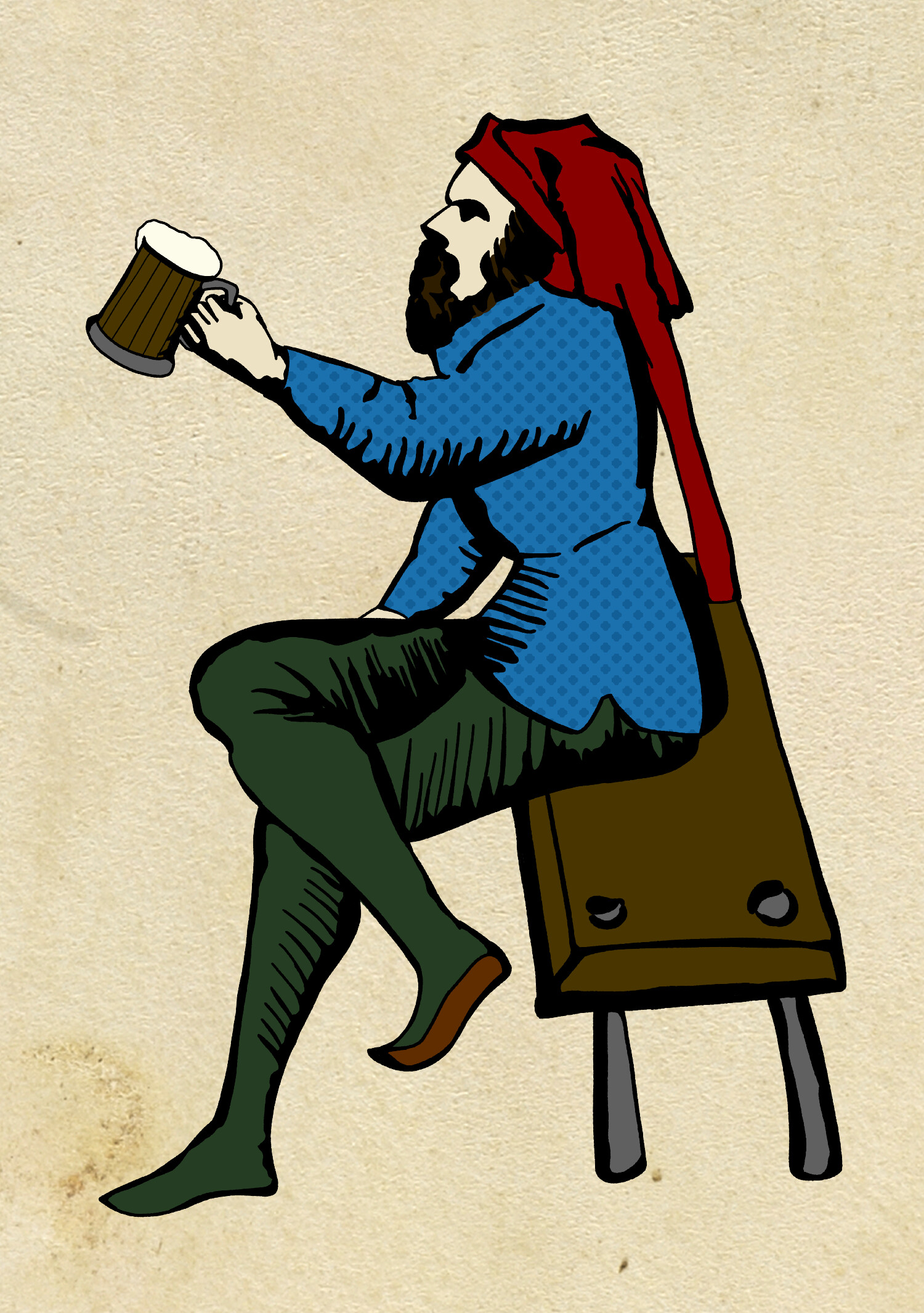 man drinking beer drawing