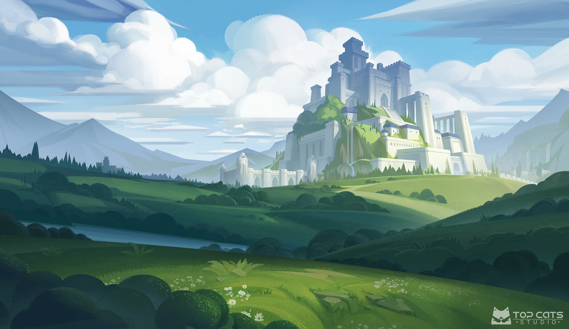 ArtStation - green castle landscape illustration