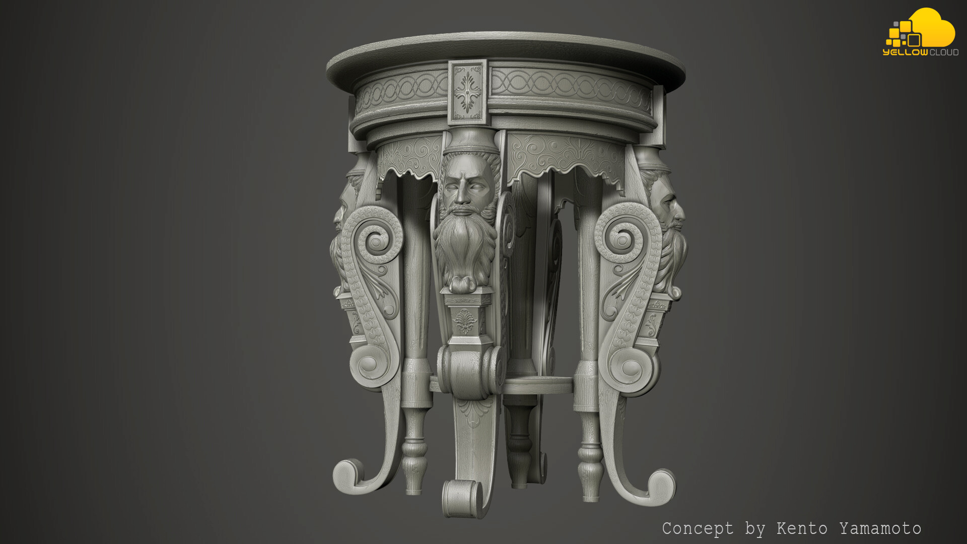 Yellow Cloud - Wooden round table- Game Art