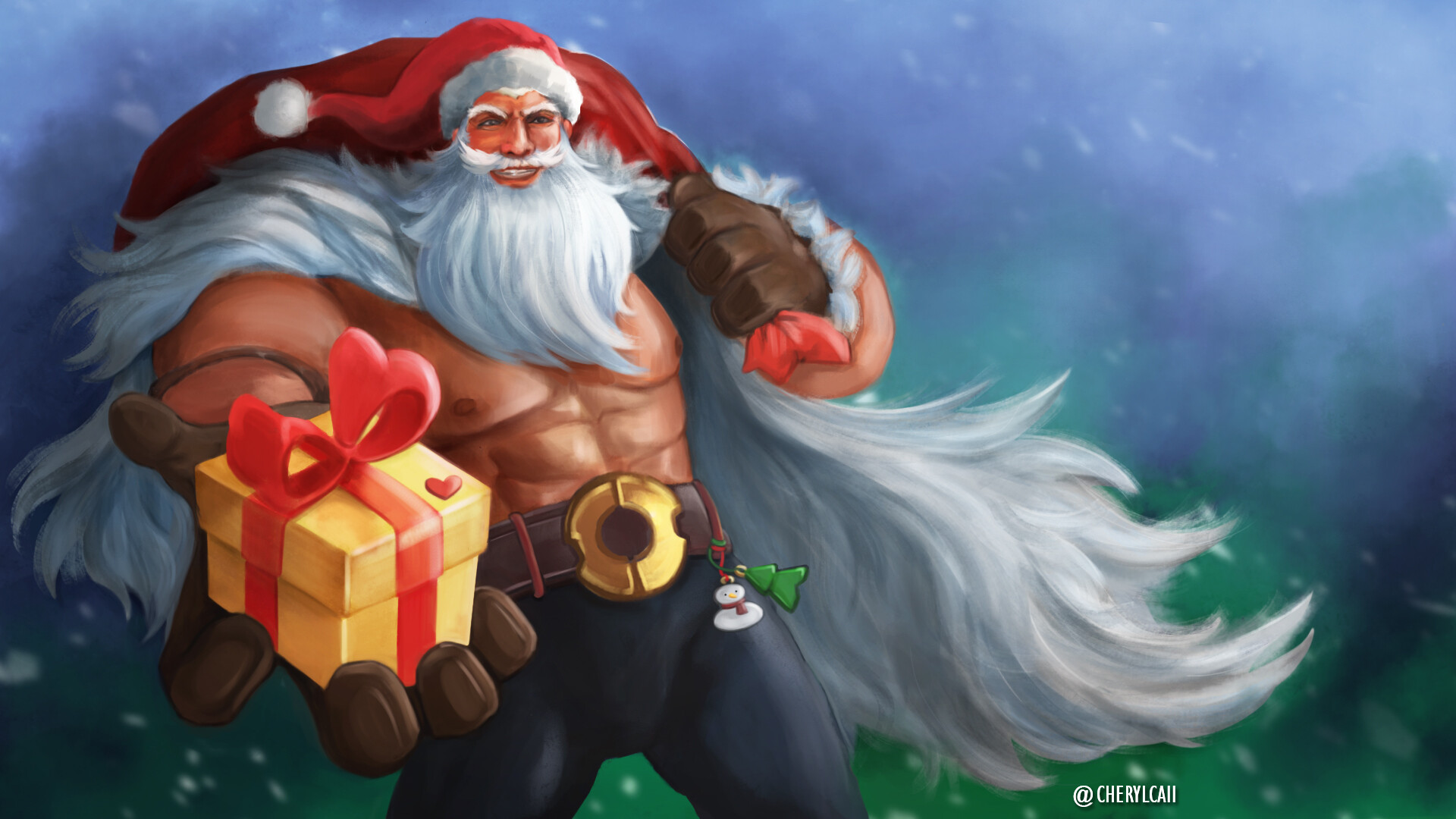 muscle santa cartoon