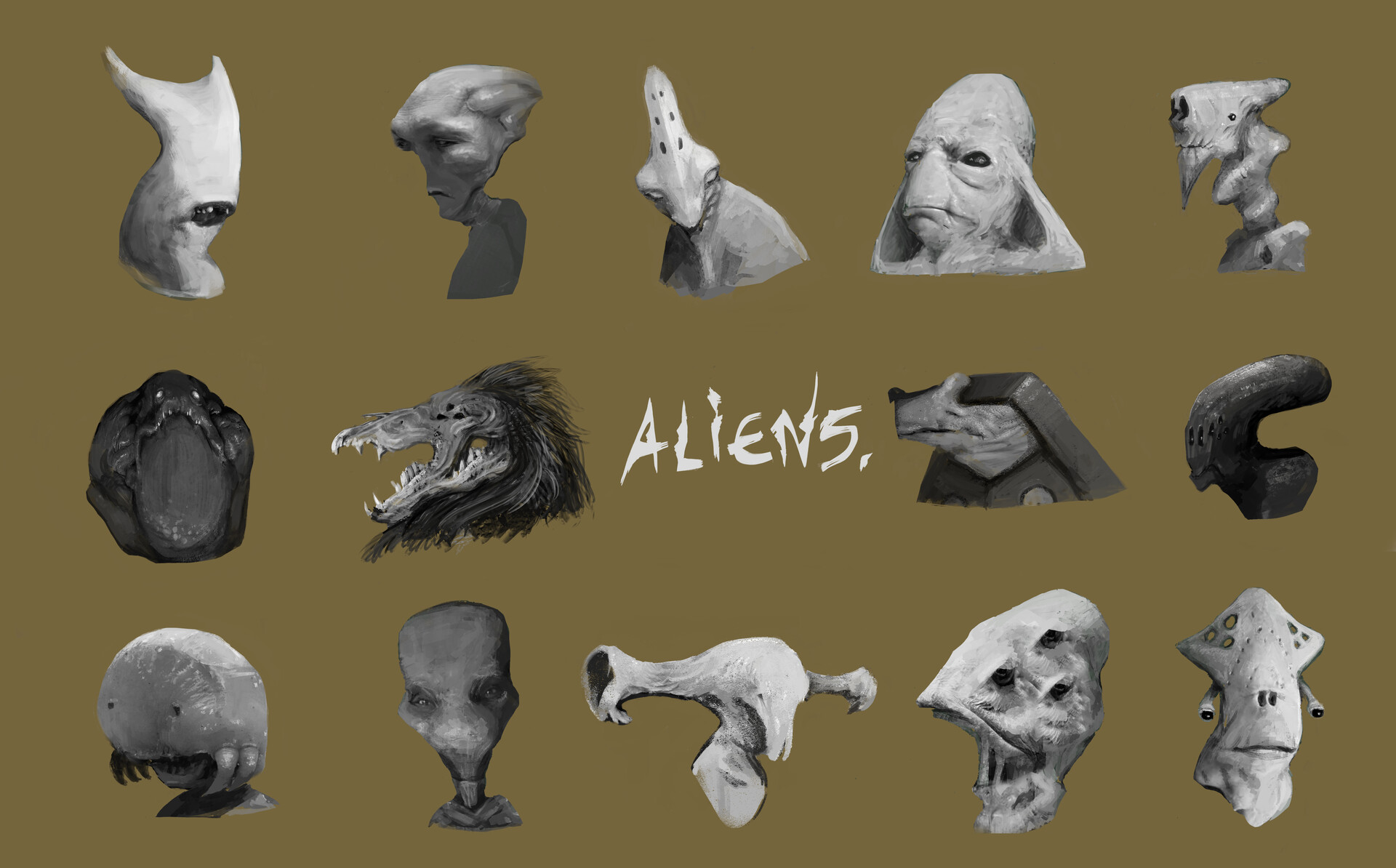 ArtStation - alien heads practice
