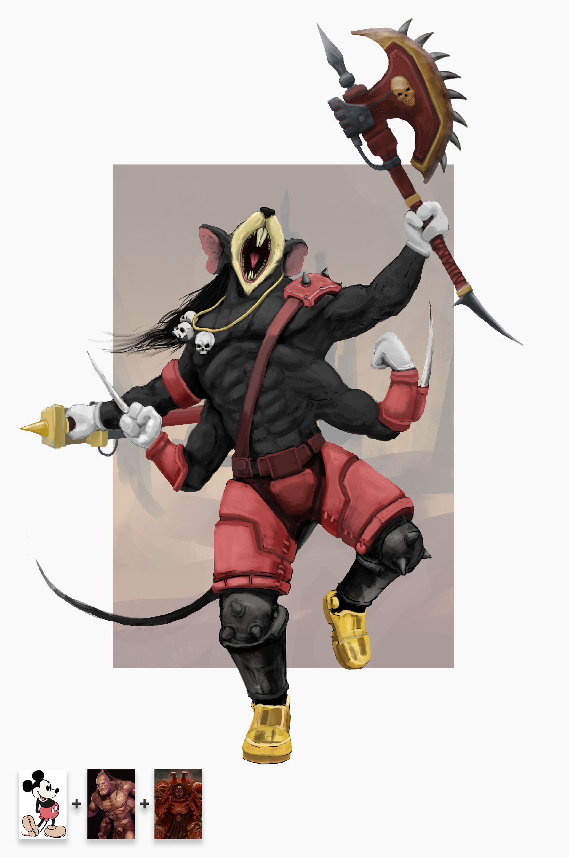 ArtStation - mickey mouse + goro + warhammer 40K