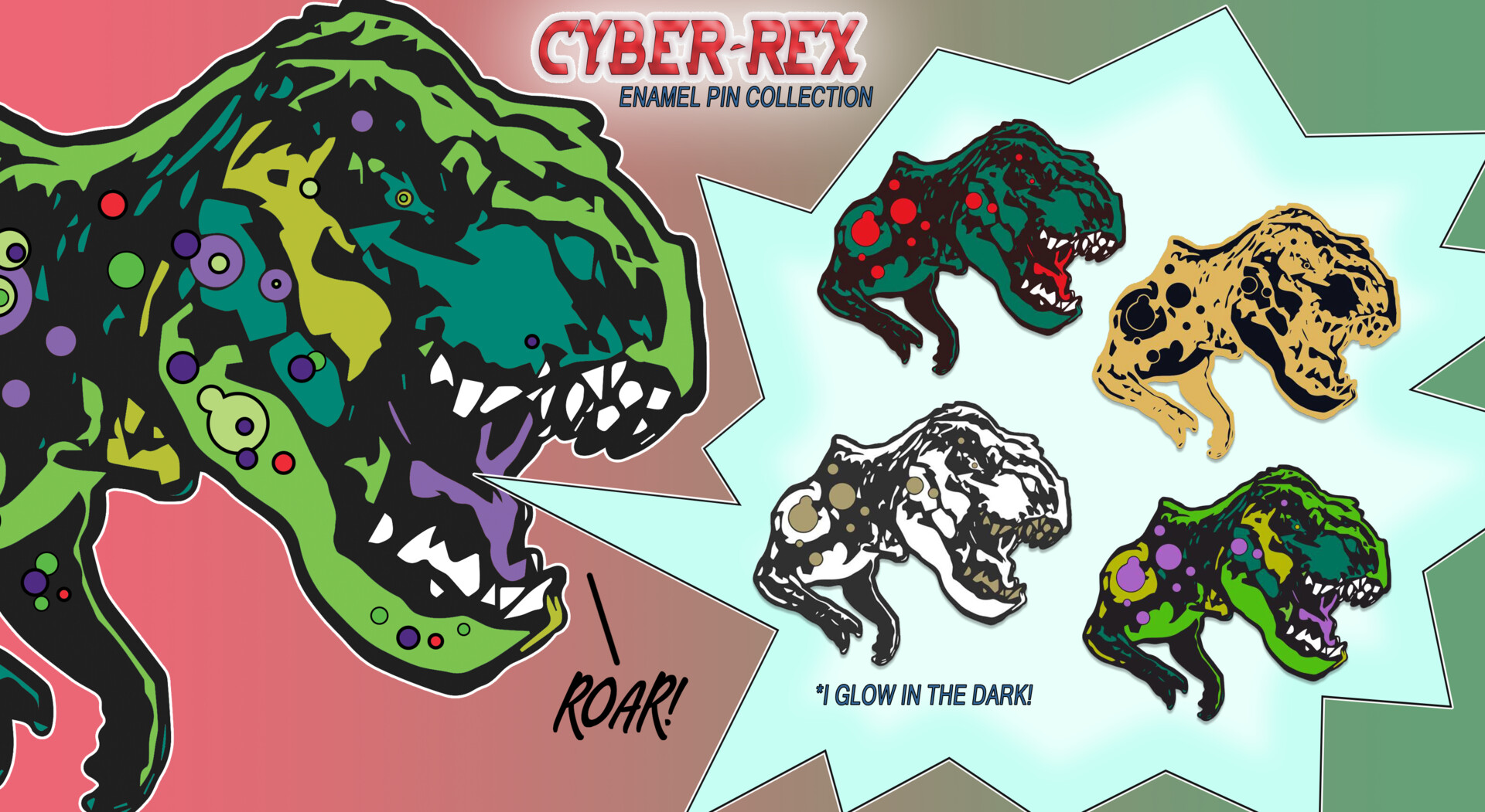 ArtStation - CYBER-REX: Cybernetic Dinosaur Enamel Pins