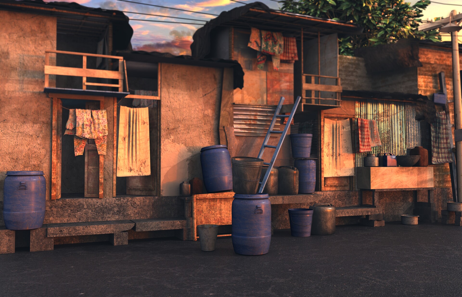 ArtStation - SUNSET IN SLUM STREET