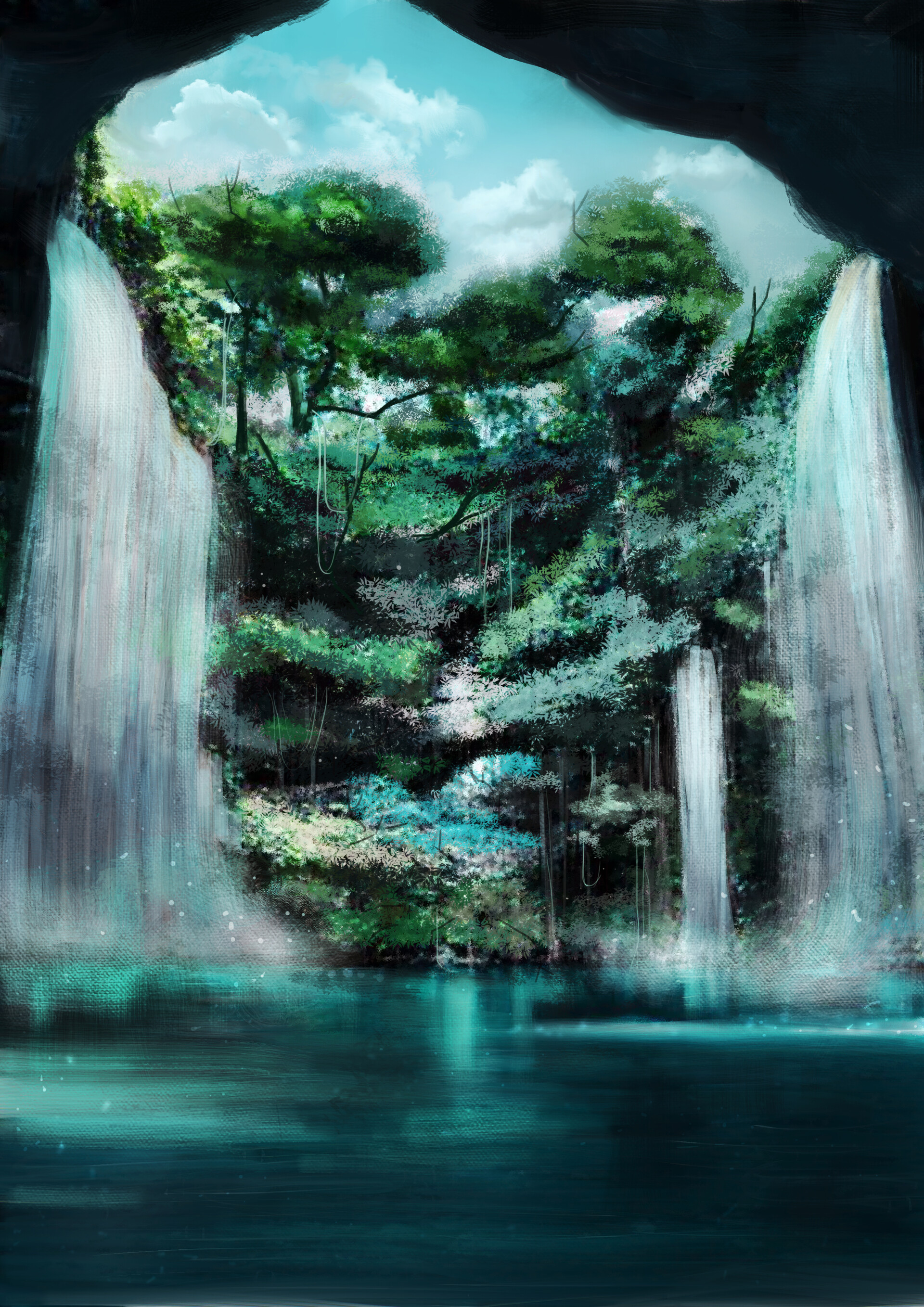 ArtStation - Forest waterfall