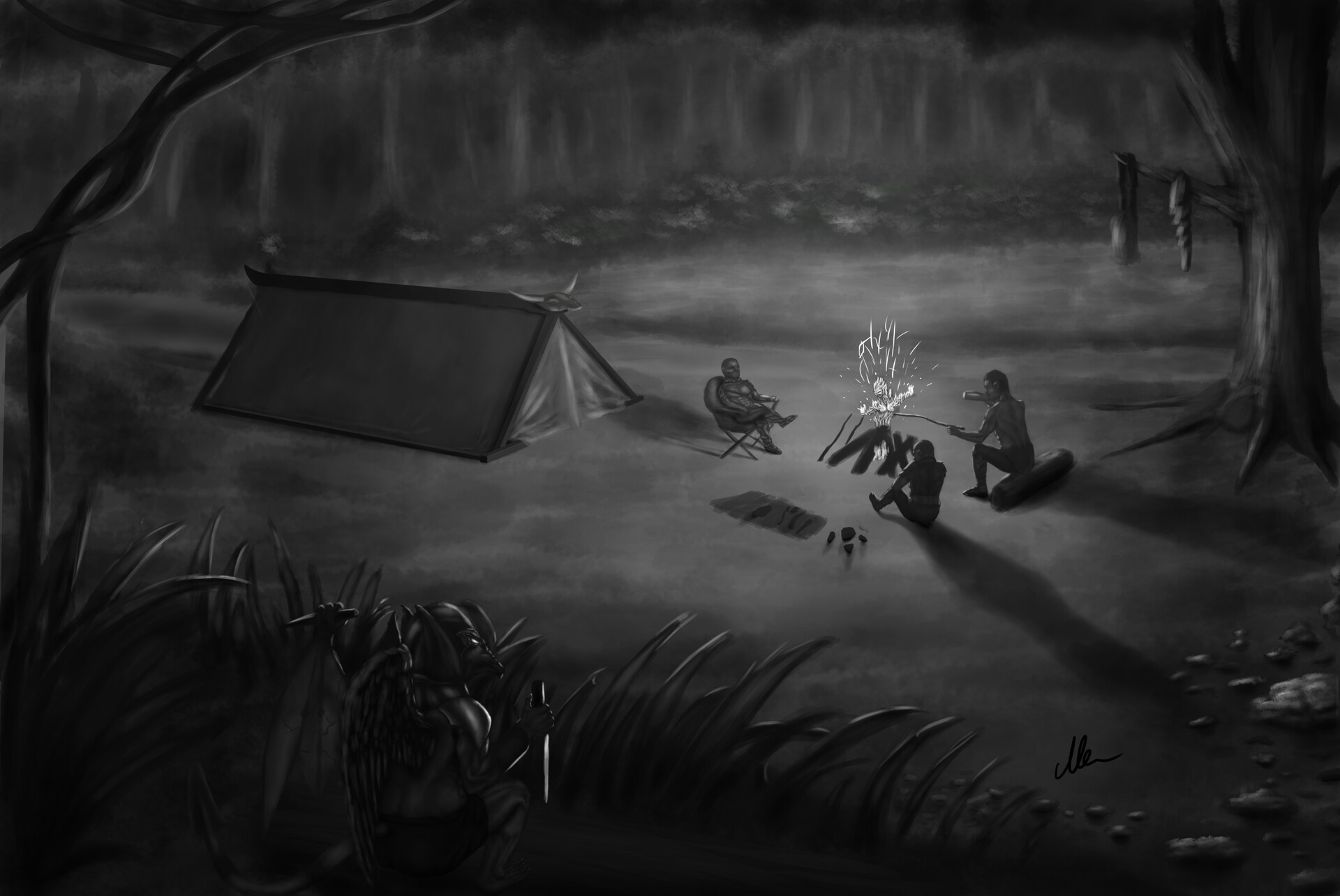 ArtStation - Dangerous forest grayscale.