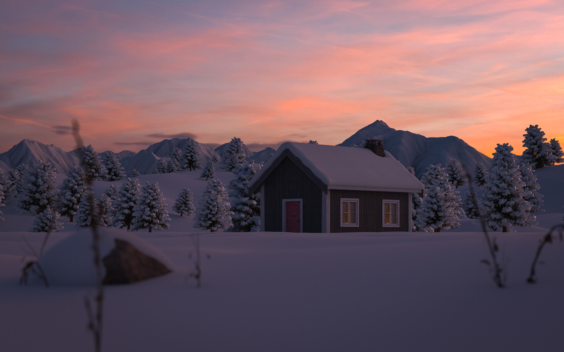 ArtStation - Winter Cabin