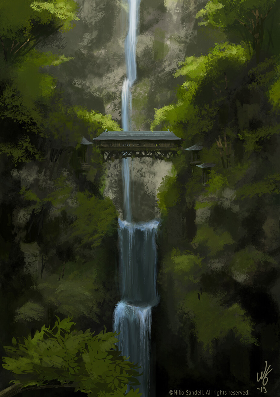 ArtStation - "Bridge by the Waterfall"