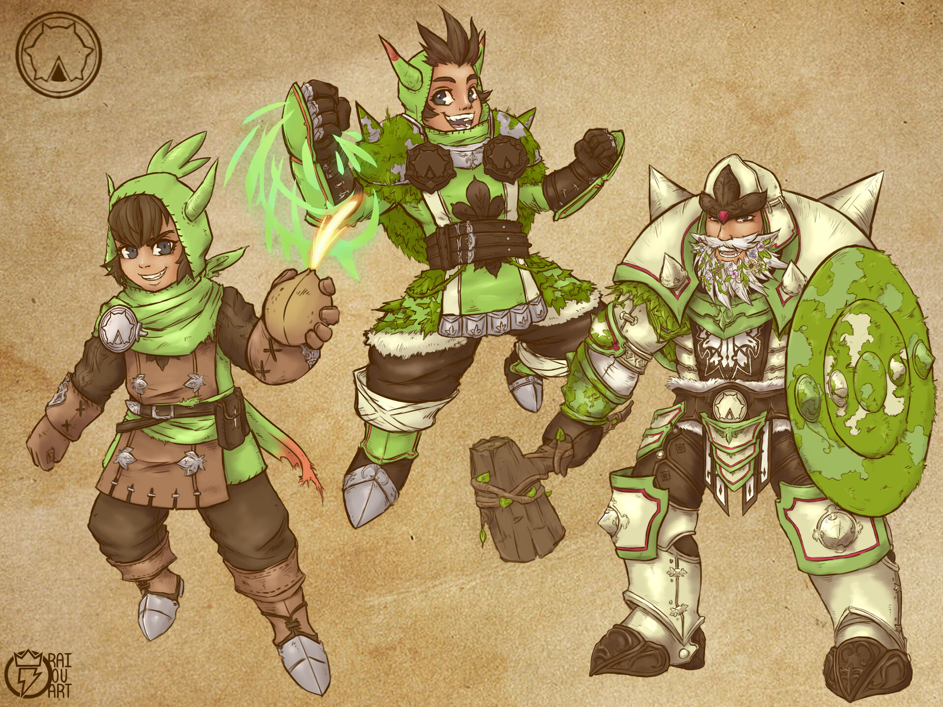ArtStation - Chespin Family Line Gijinka