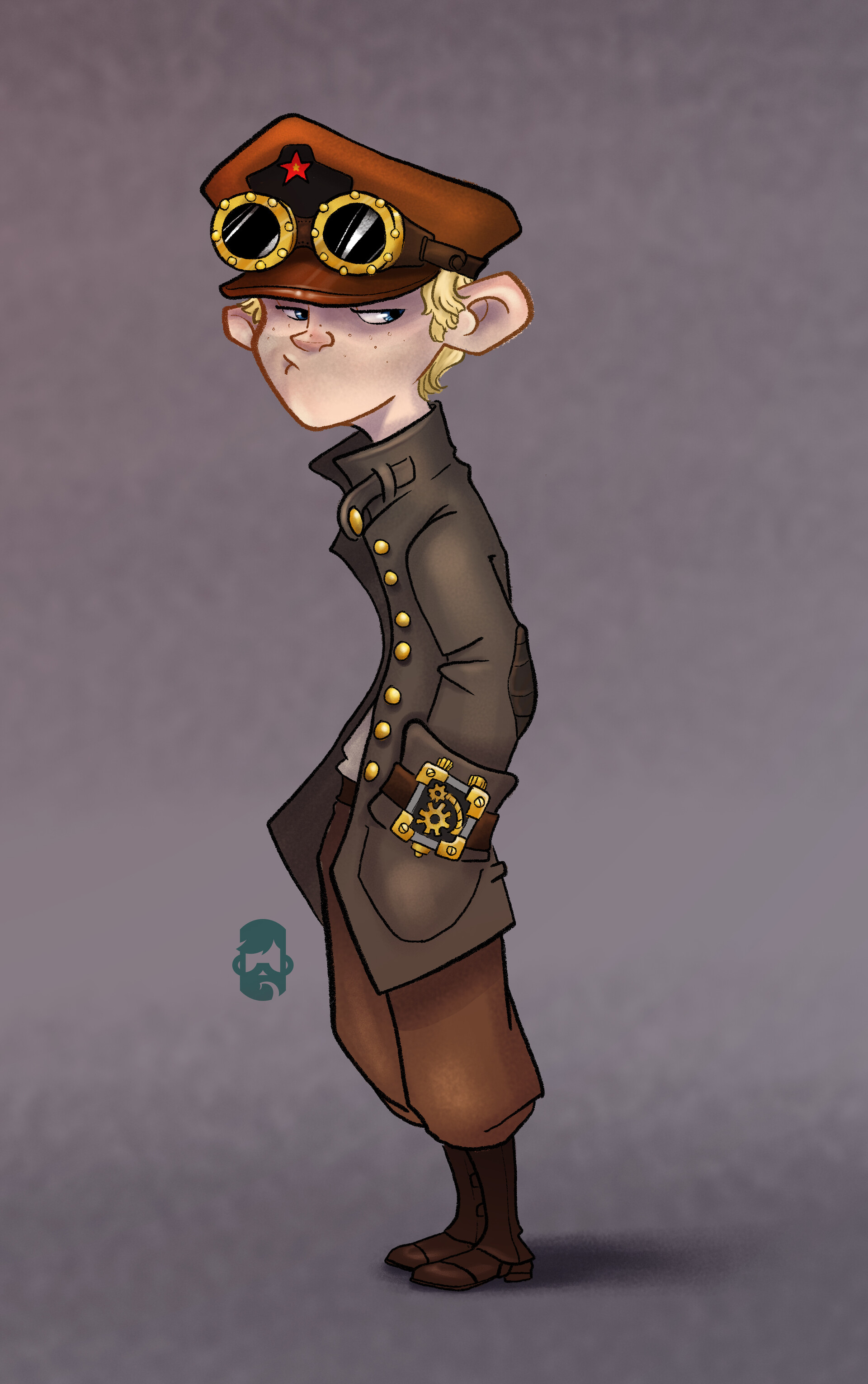 steampunk boy drawing