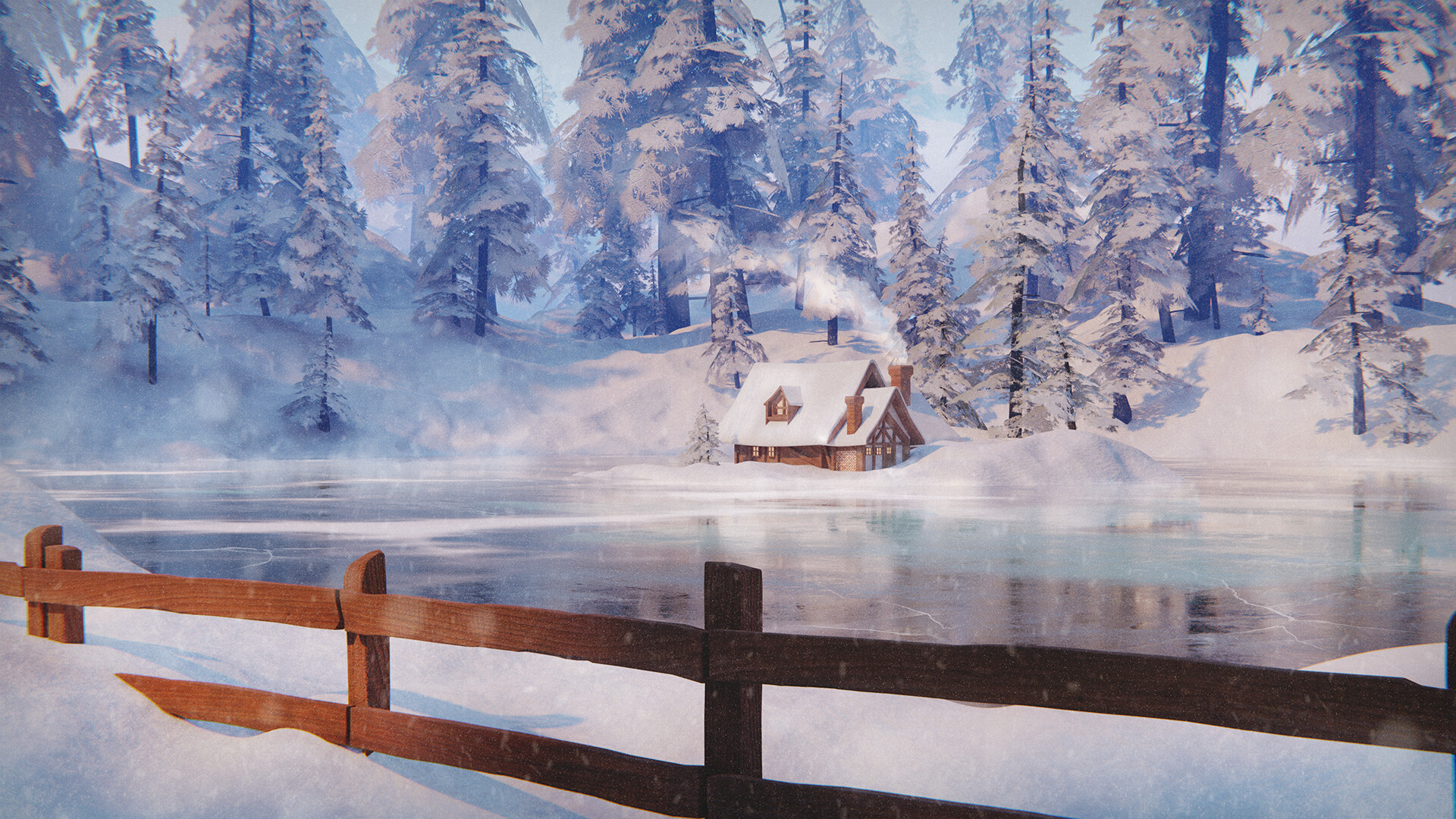 ArtStation - Winter Lake House