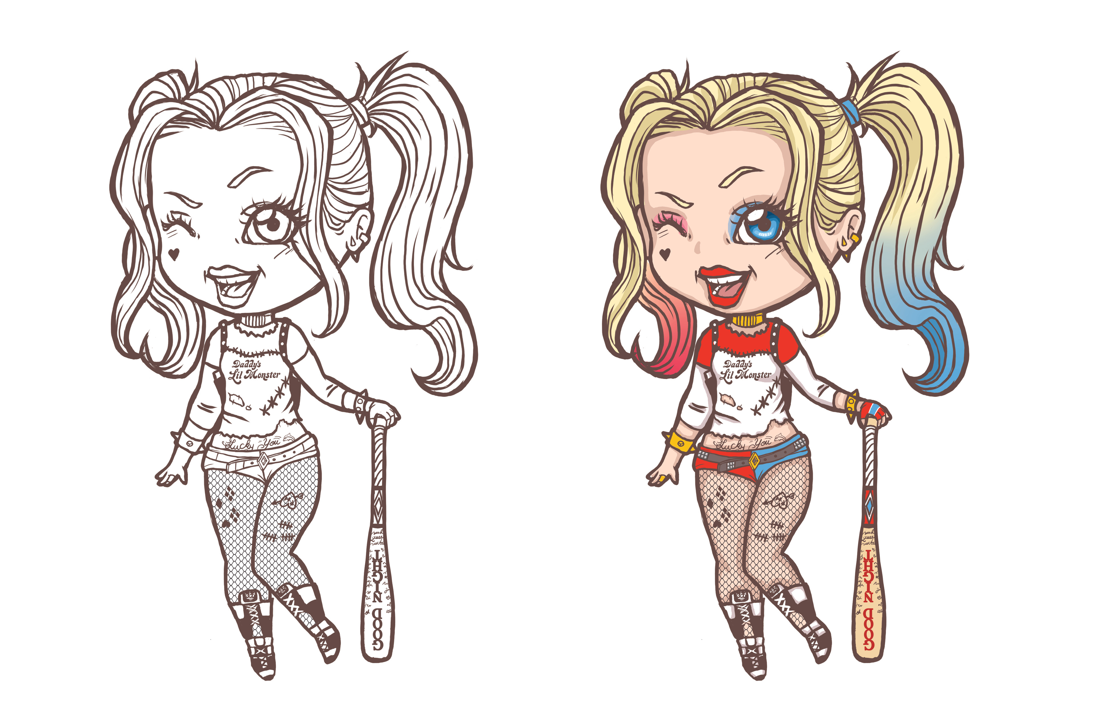 how to draw chibi harley quinn