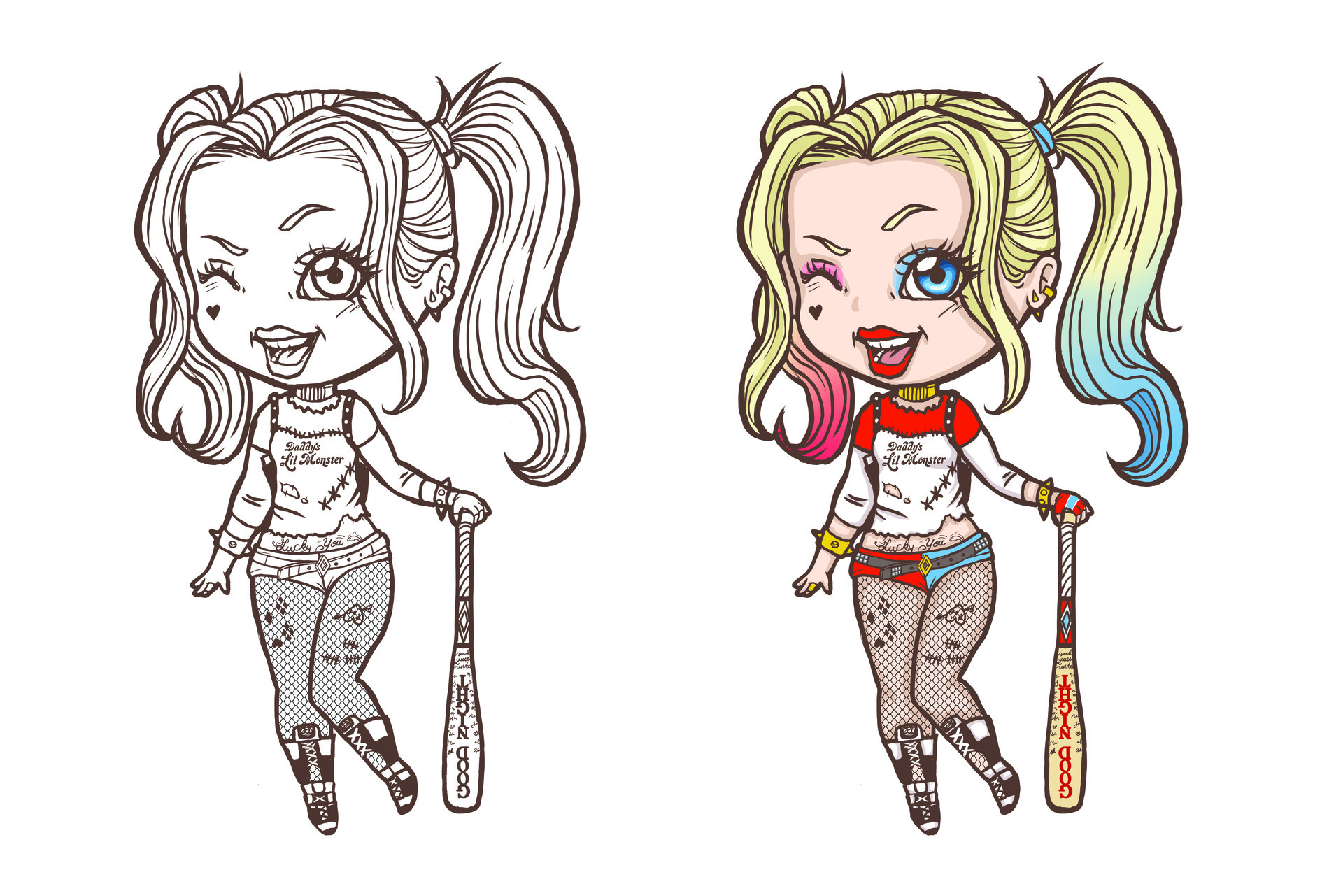 how to draw harley quinn chibi