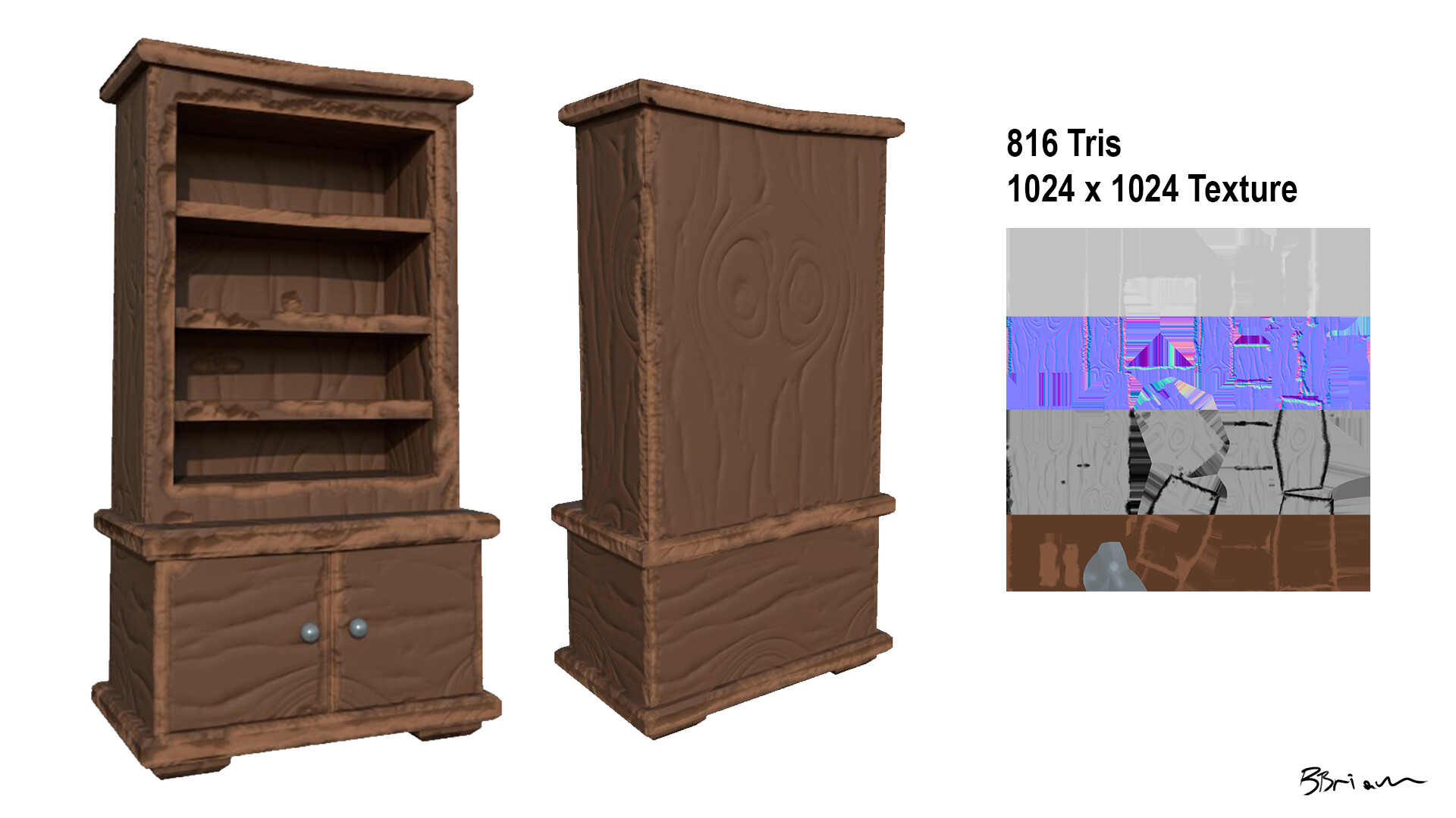 Bailey Brian - Stylized Wooden Bookshelf 3D model (low poly)