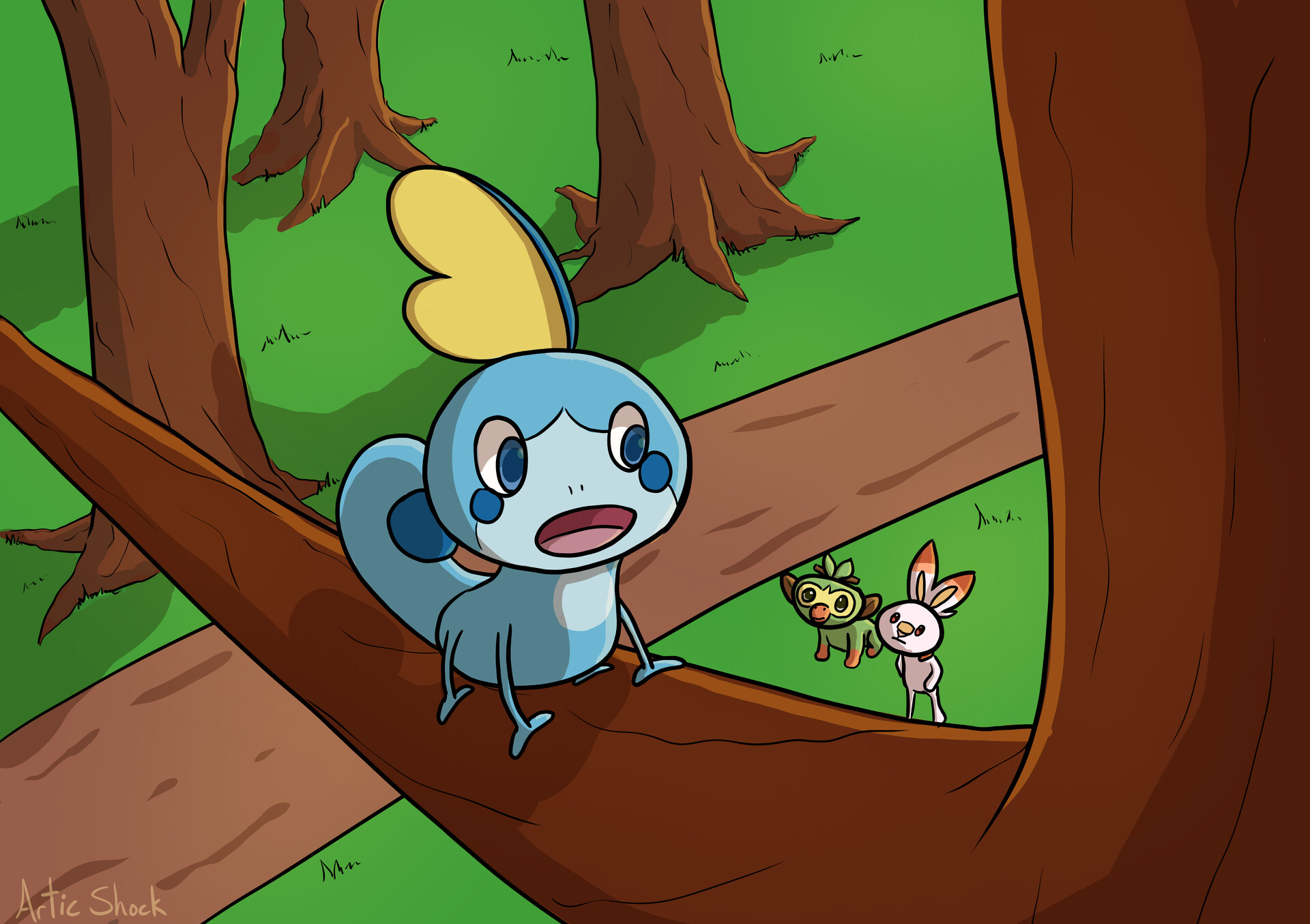ArtStation - Sobble stuck in a tree