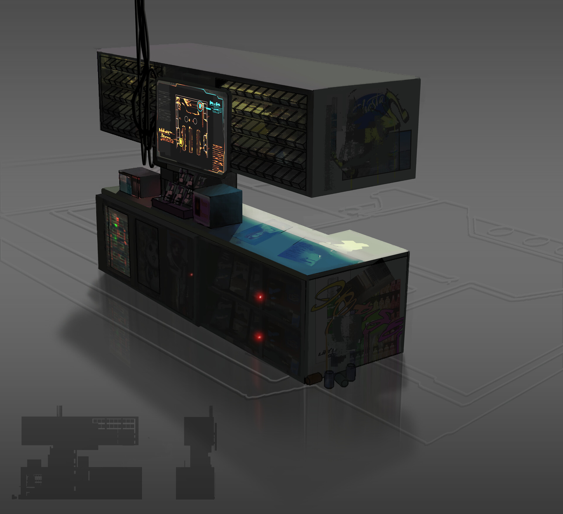 Orion Okeefe - futuristic corner store design and illustration