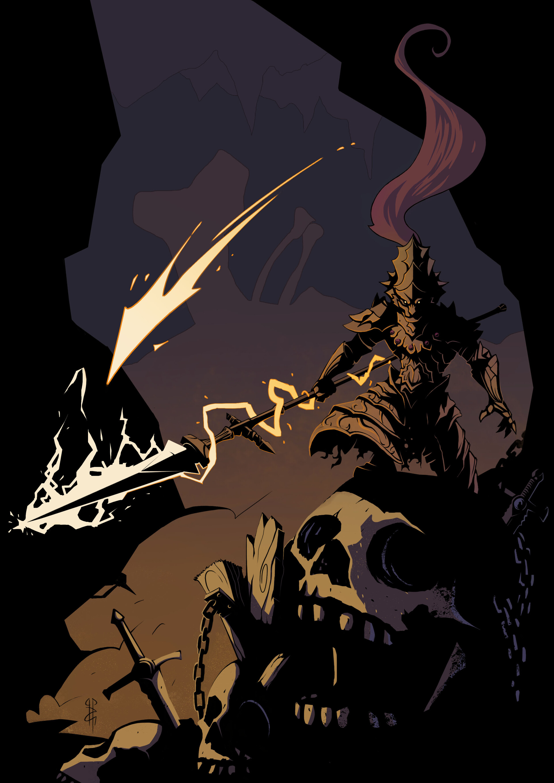 ArtStation - Ornstein Decends to the Tomb of the Giants - Colored version