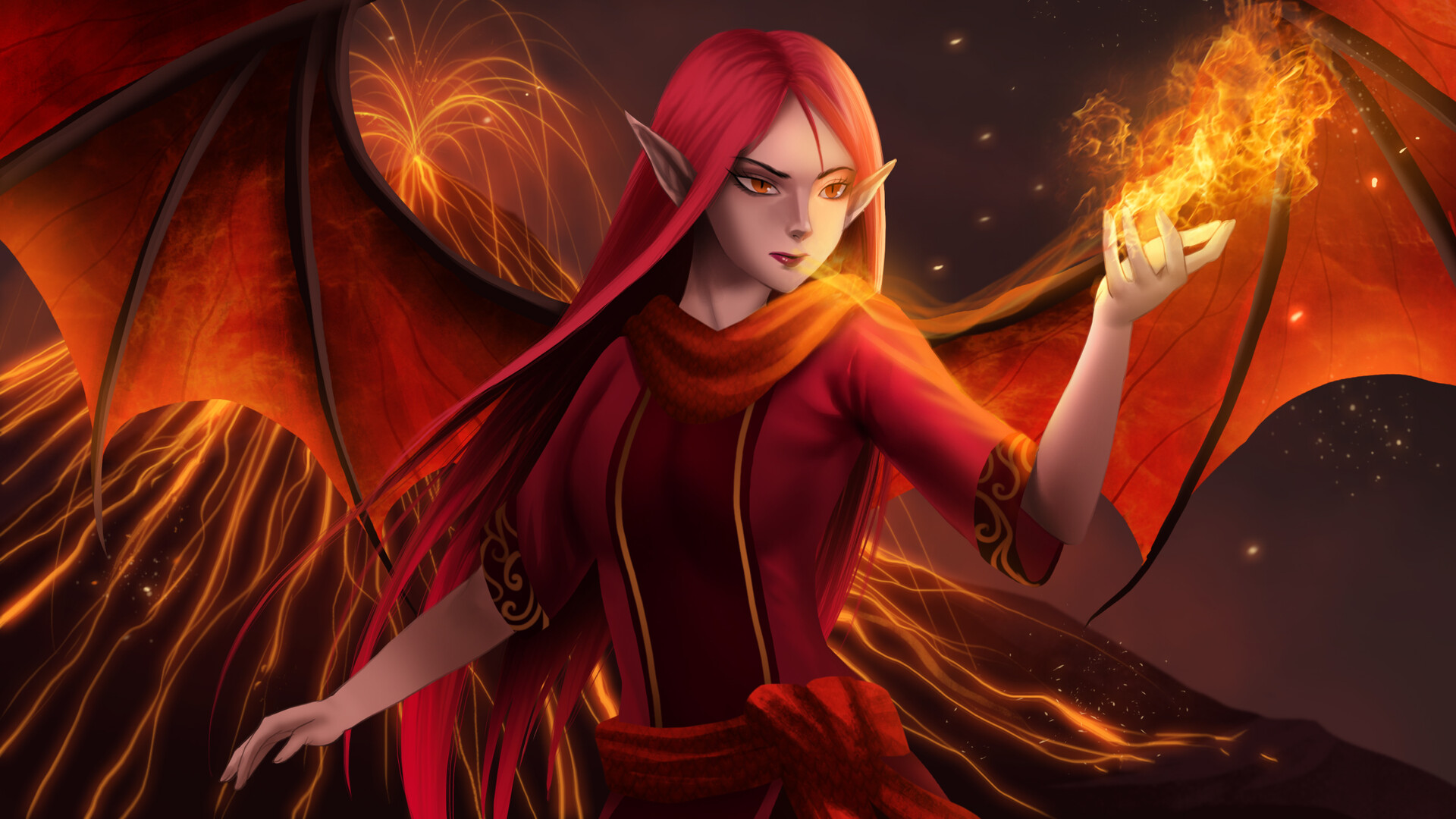 Winged Elf Dragon Girl OC] [ART] Ishar Wyden The Half Elf Godbanger