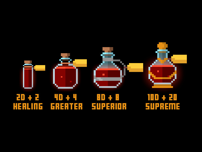 Frederico Couto - Dungeons and Dragons - Healing Potions Pixel Art