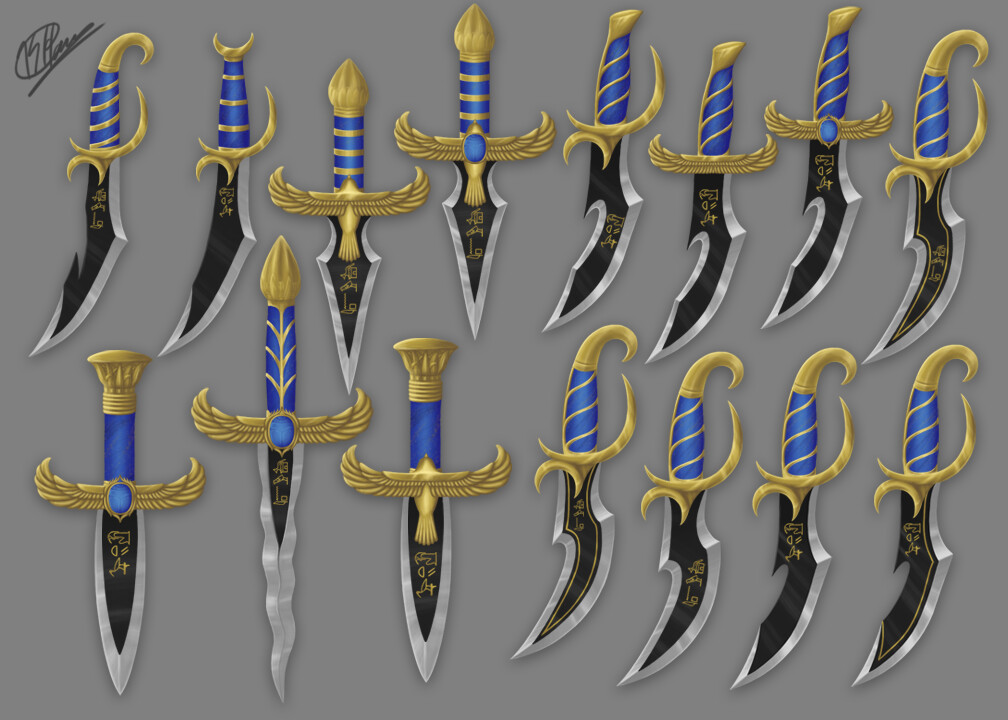 Kaitlyn Hawver - Weapon Concepts - Egyptian Twin Daggers - Anubis and Thoth