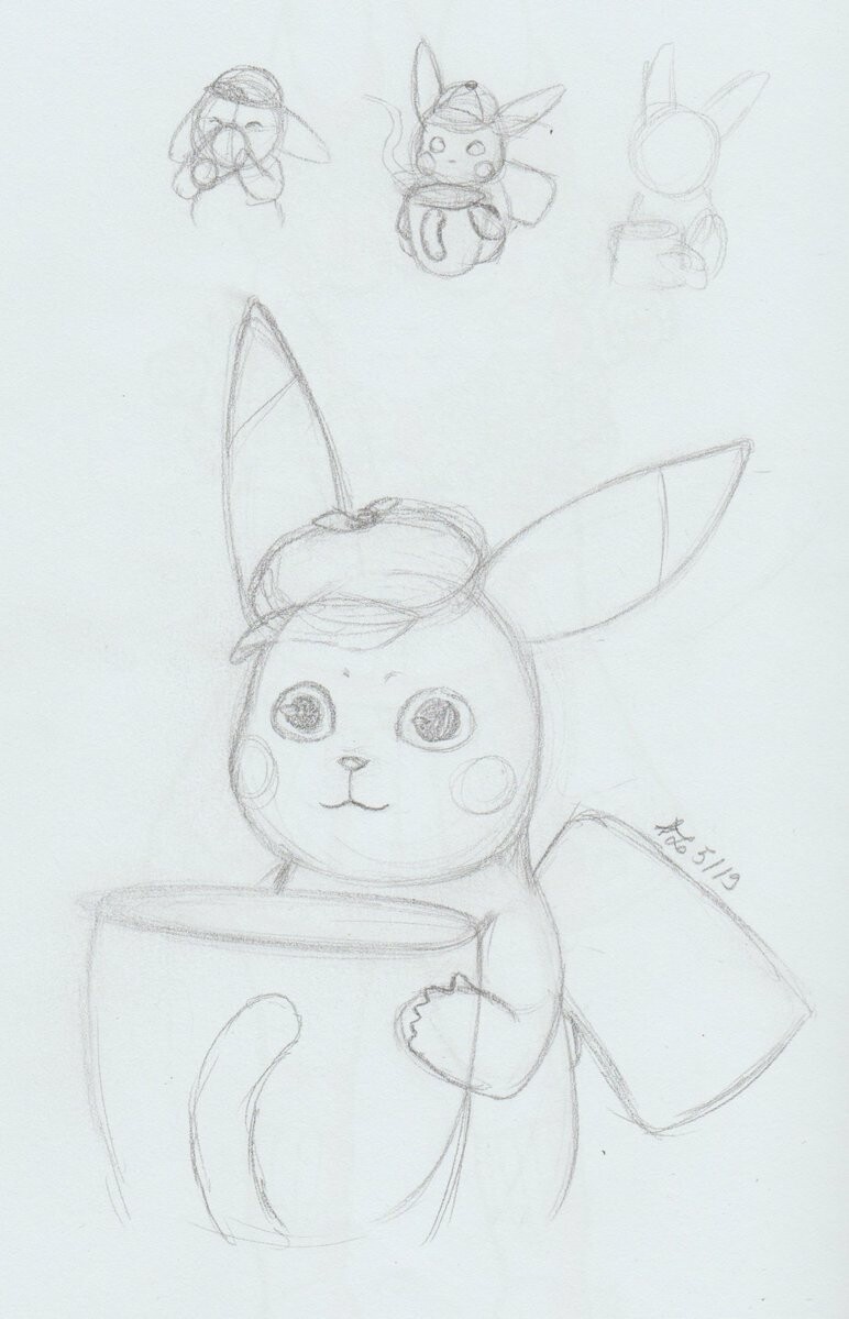 how to draw detective pikachu step by step easy