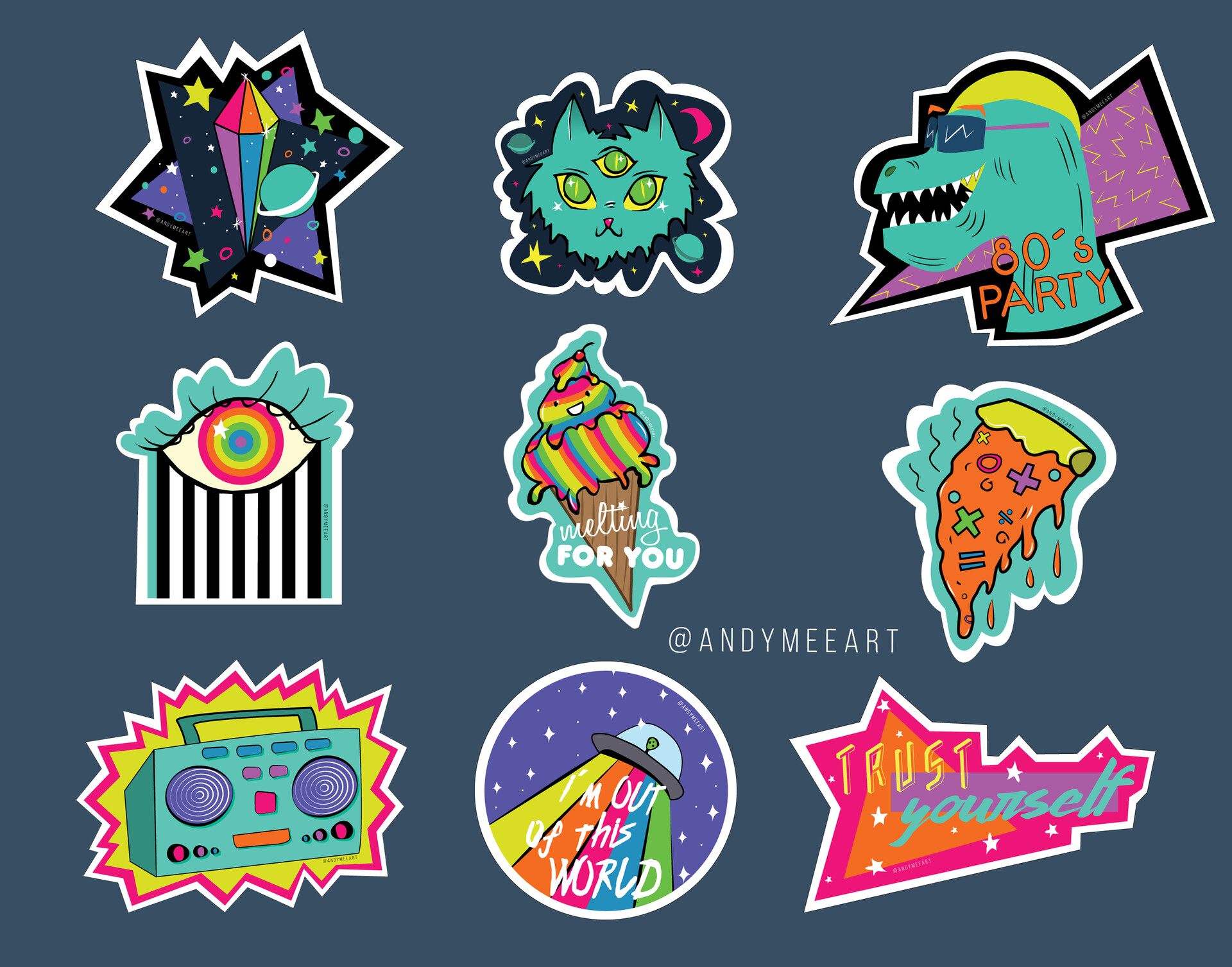 ArtStation - 80´s Neon Vinyl Stickers Designs