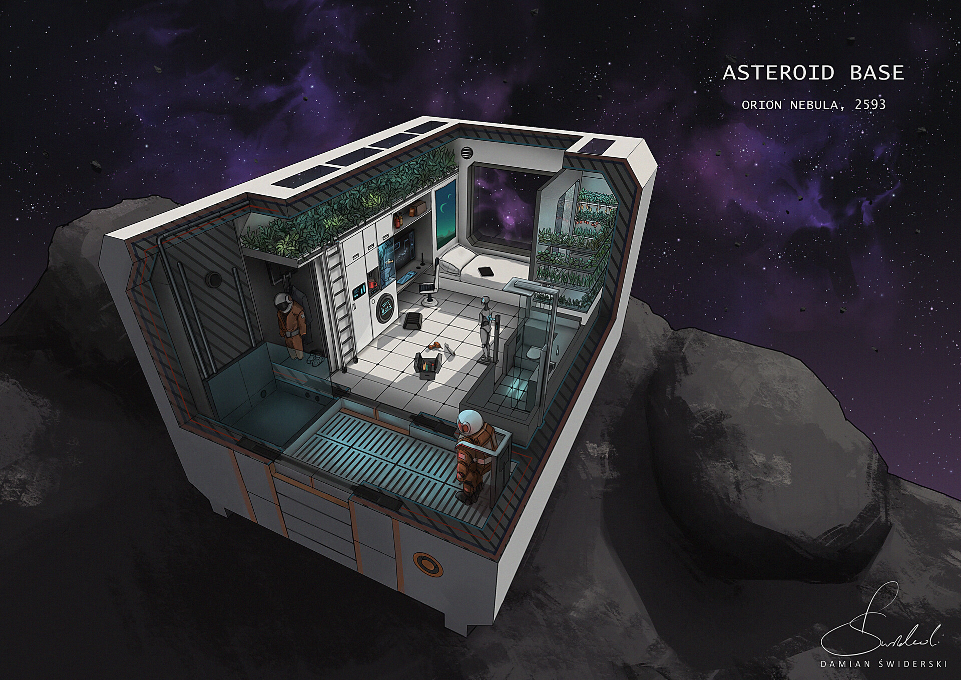 ArtStation - Asteroid base, Damian Świderski