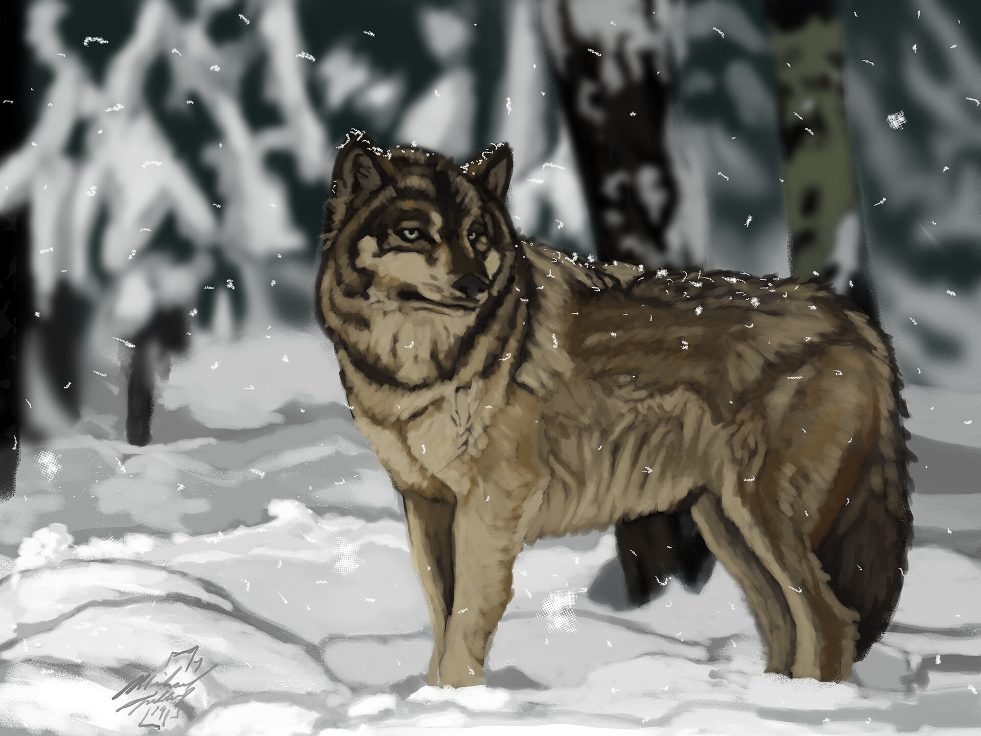 ArtStation - Wolf in snow