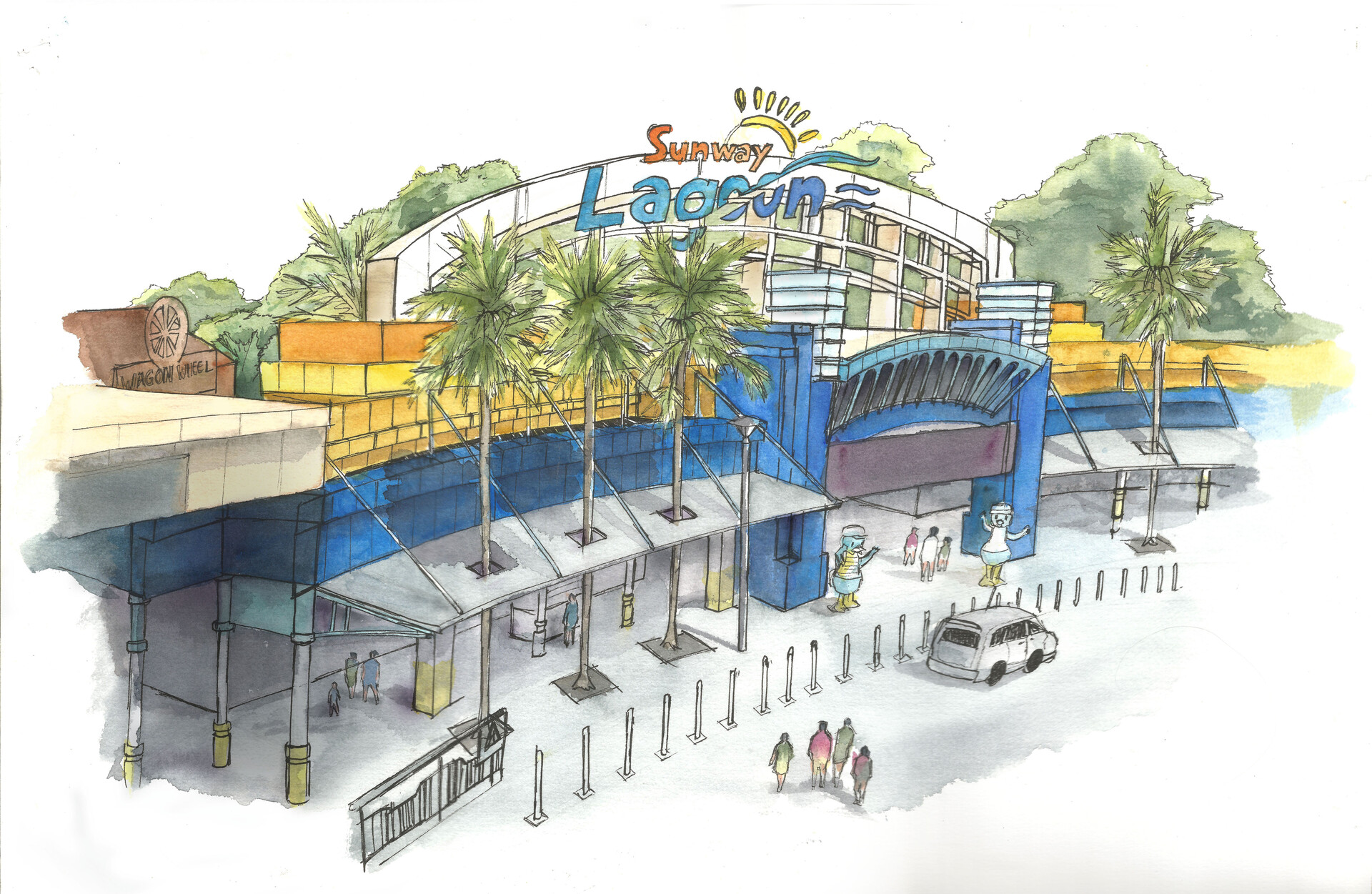 ArtStation - Watercolour Sketch of Sunway Lagoon Main Entrance Bandar ...