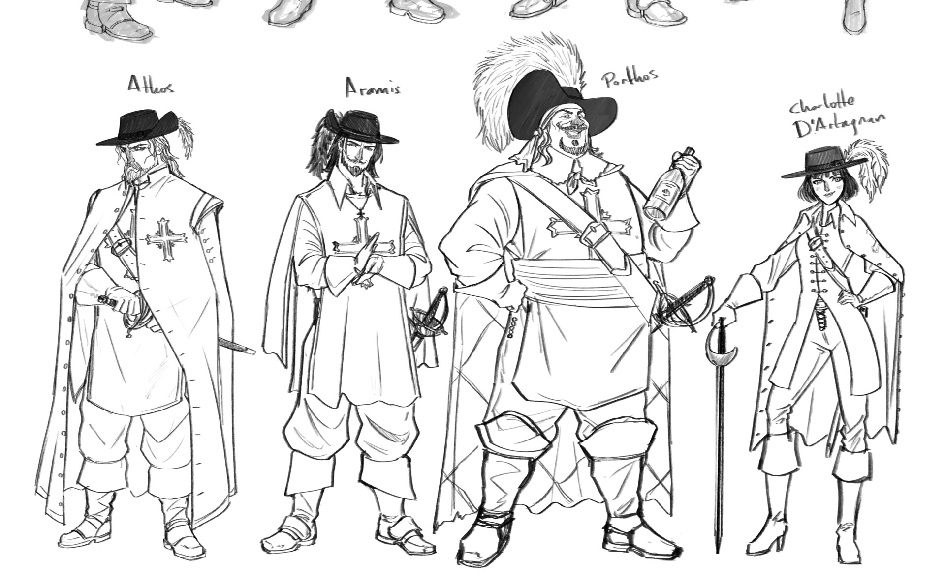 Arturo Aguirre Art - Character Design Class - The Three Musketeers
