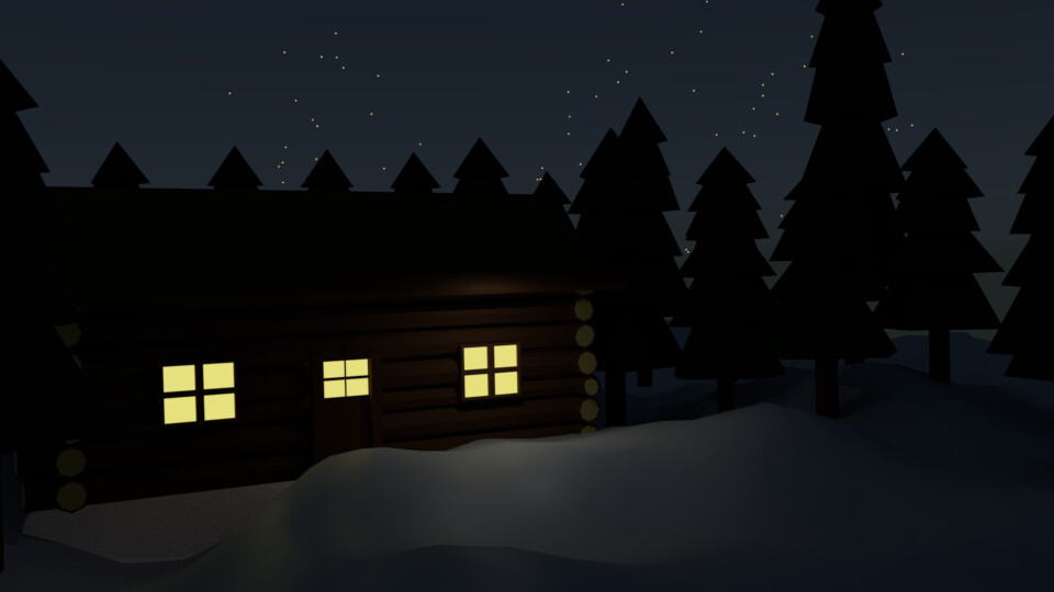 ArtStation - Night Cabin with a clear winter sky