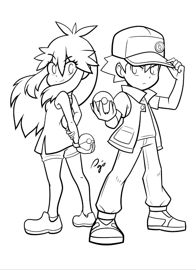 pokemon trainer red coloring pages