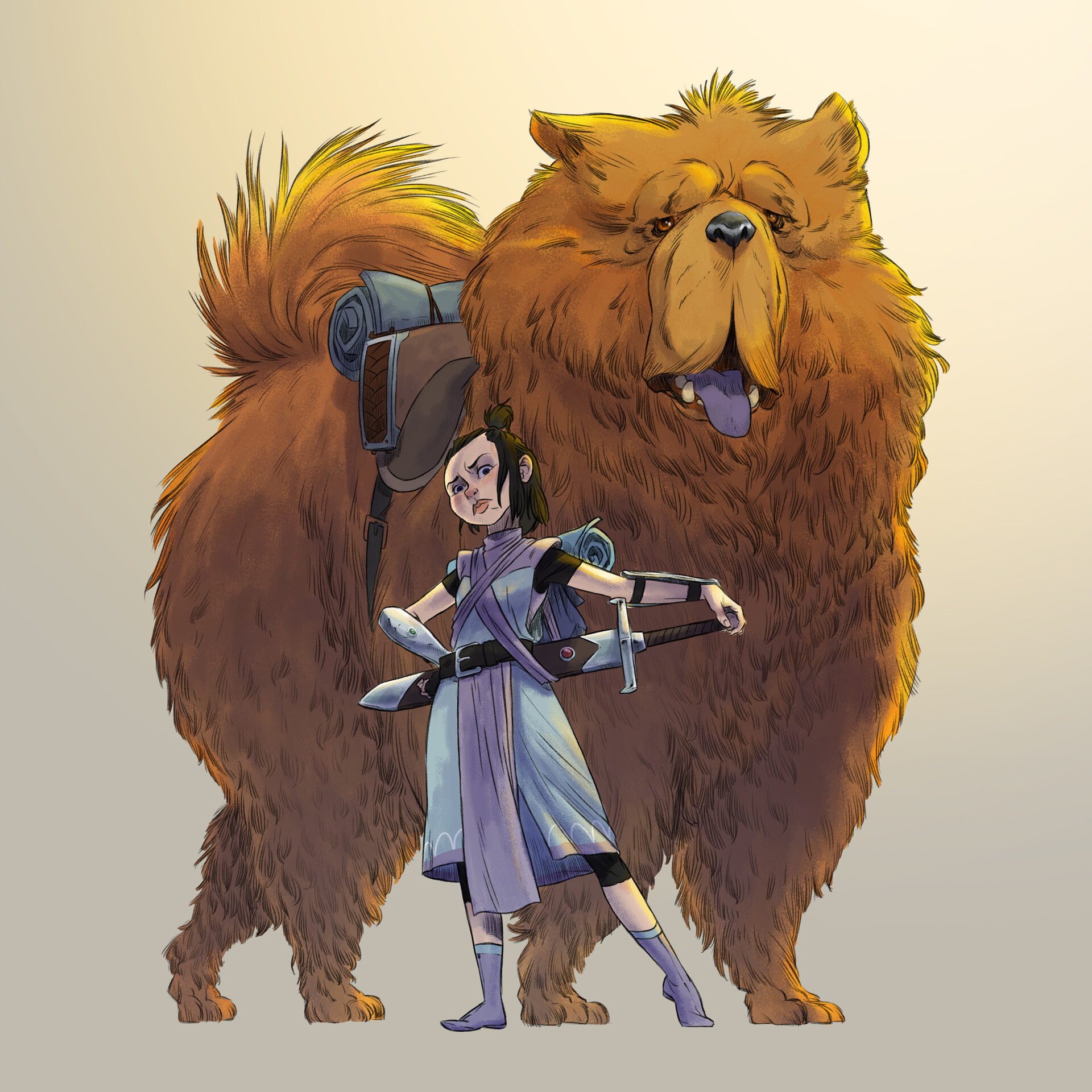 ArtStation - Mora and her Chowchow pup
